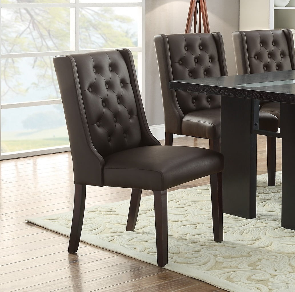 Modern Espresso Tufted Dining Chairs Set of 2, Wingback Faux Leather ...