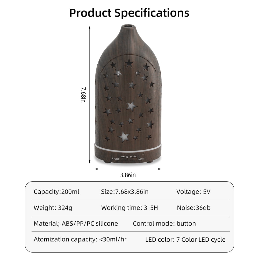 Modern Essential Oil Diffuser – Star Hollow Design with Adjustable LED ...