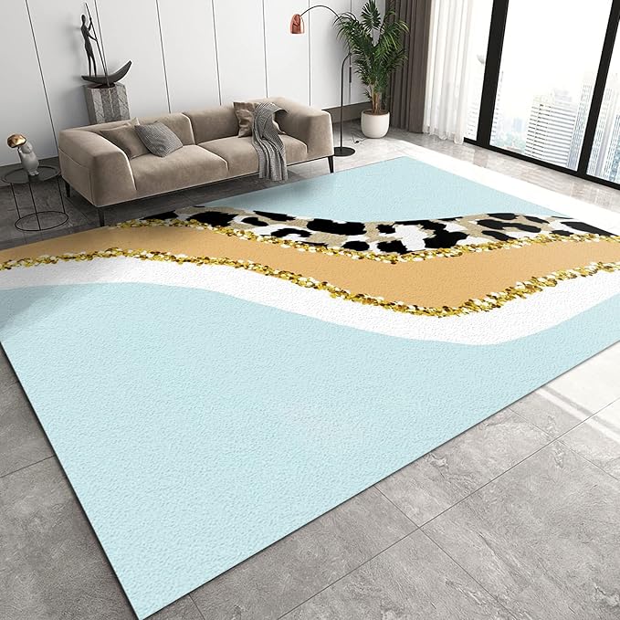 Modern European Area Rugs, Golden Lines Curved Wavy Pattern Area Carpet ...