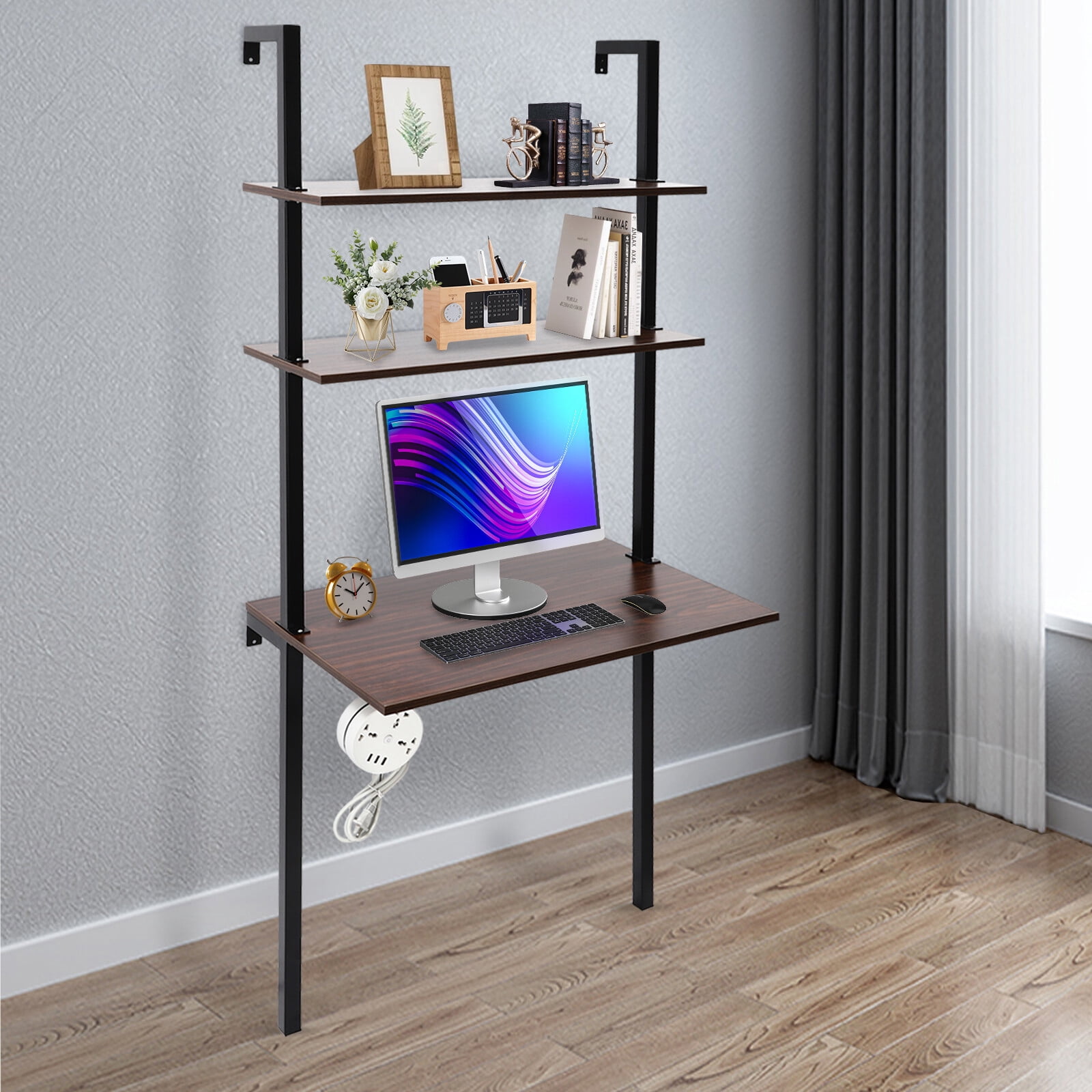 Modern Excellent Capacity Brown Black Wall Mount Computer Writing Table ...