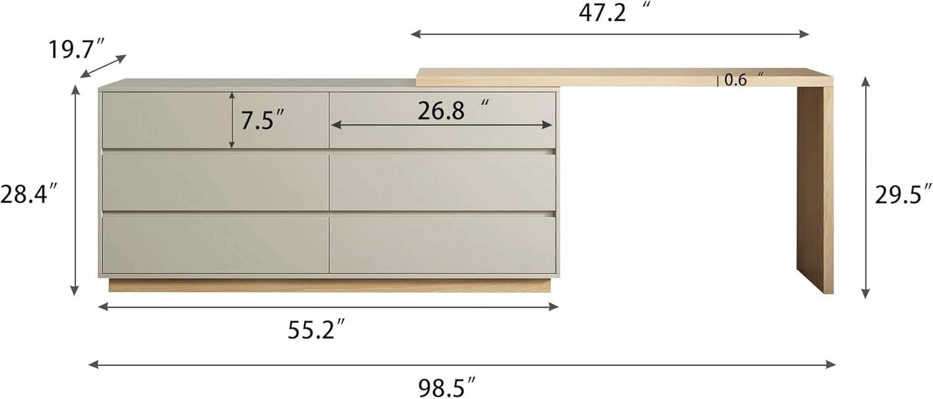 Modern Expandable L-Shaped Vanity Desk with 6 Drawers - Adjustable ...