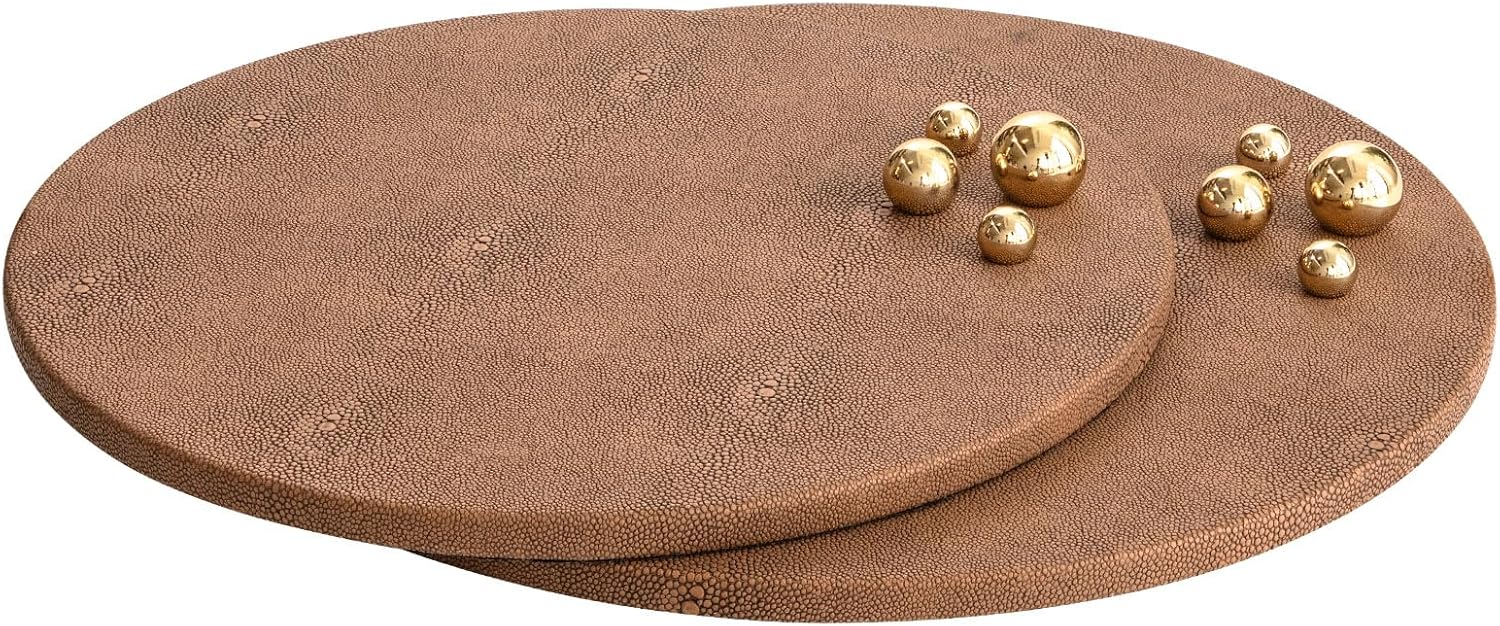 Modern Exquisite Shagreen Leather Tray Set of 2, Round Decorative Tray ...