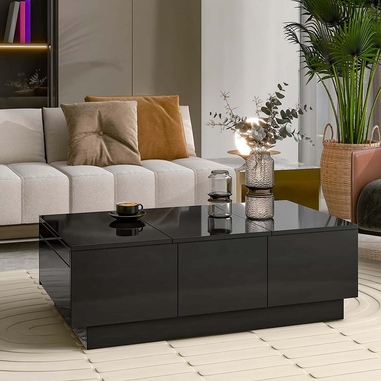 Modern Extendable Coffee Table with 2 Drawers and Sliding Top ...