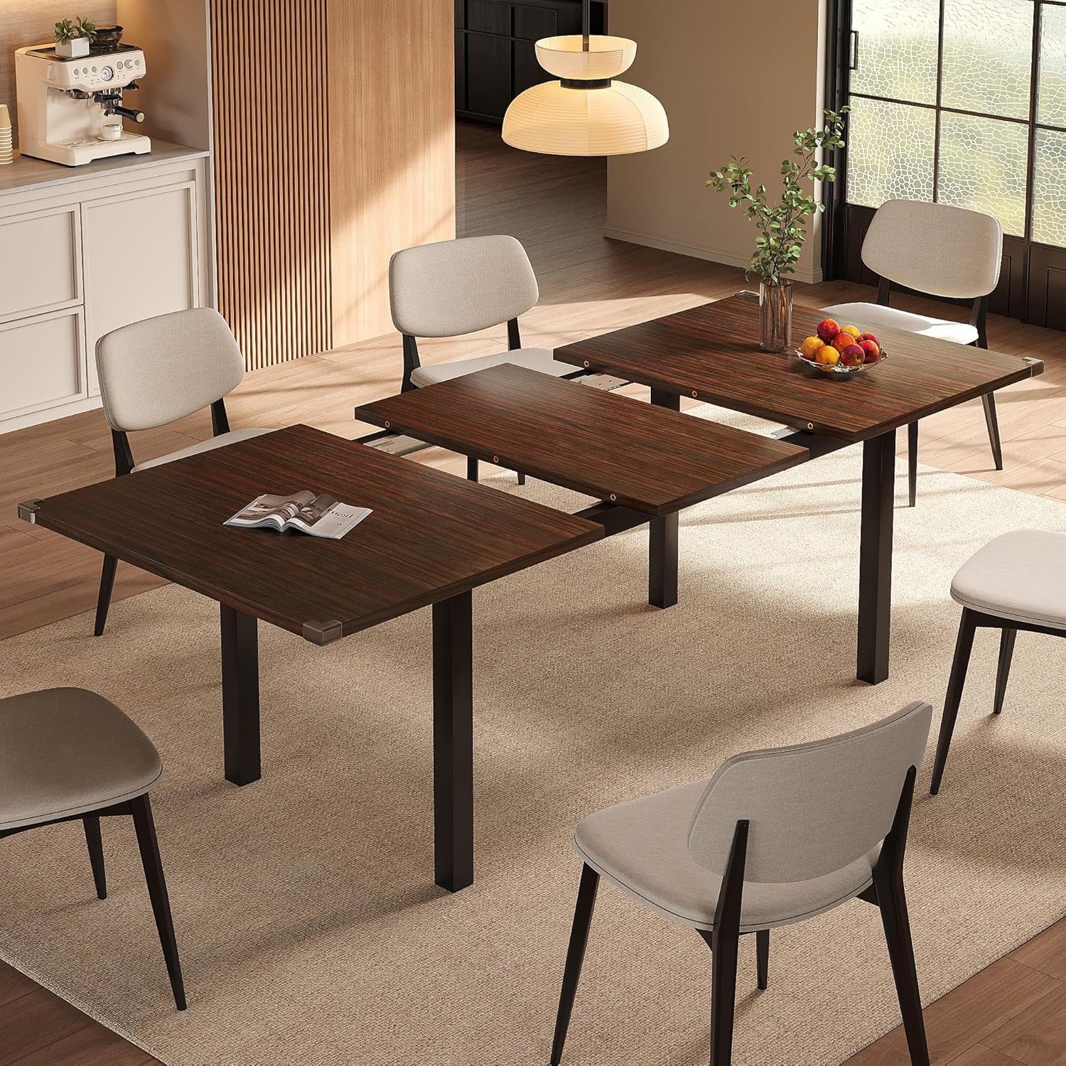 Modern Extendable Dining Table for 4-6, 63" Farmhouse Kitchen Table ...