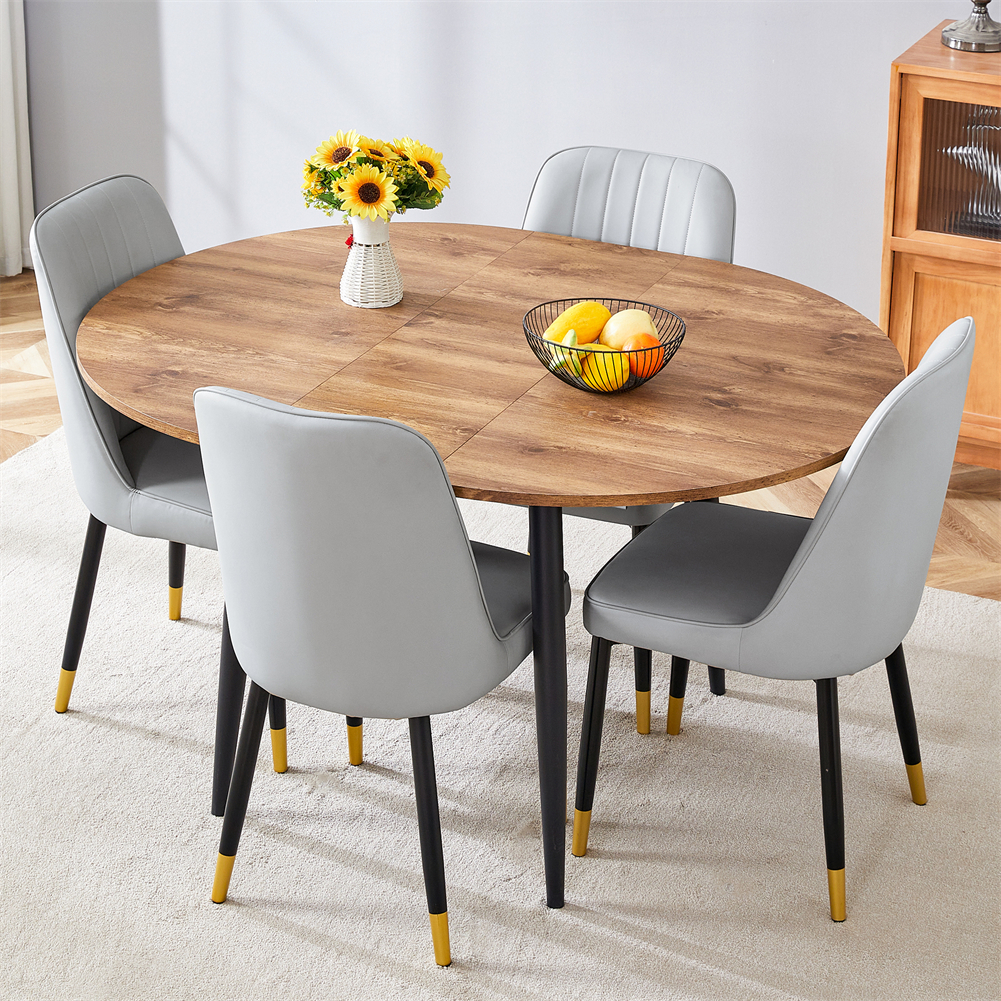 Modern Extendable Dining Table with Metal Leg Supports, 5-Piece Dining ...
