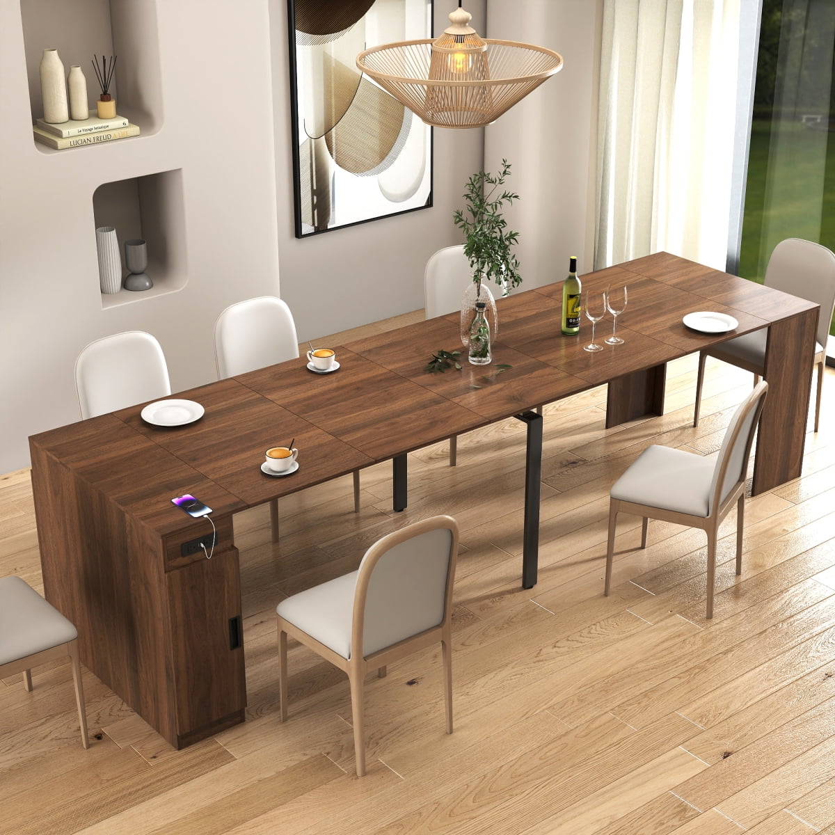 Modern Extendable Dining Table with Storage, Barnwood Folding Space ...