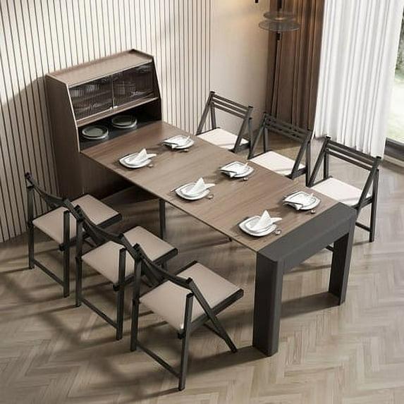 Modern Extendable Dining Table with Storage, Farmhouse Kitchen Table ...