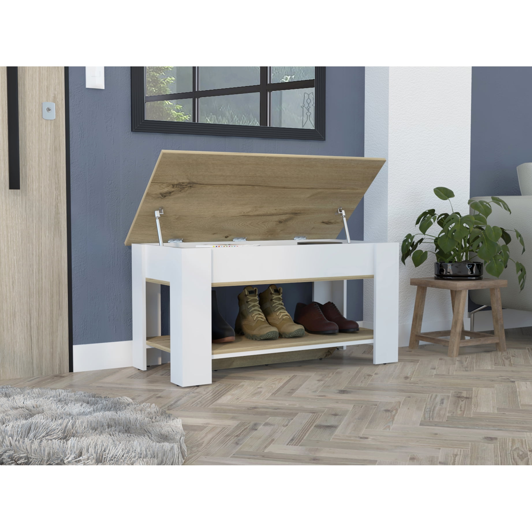 Modern Extendable Storage Table In Oak With Metal Hinge Enhancements ...