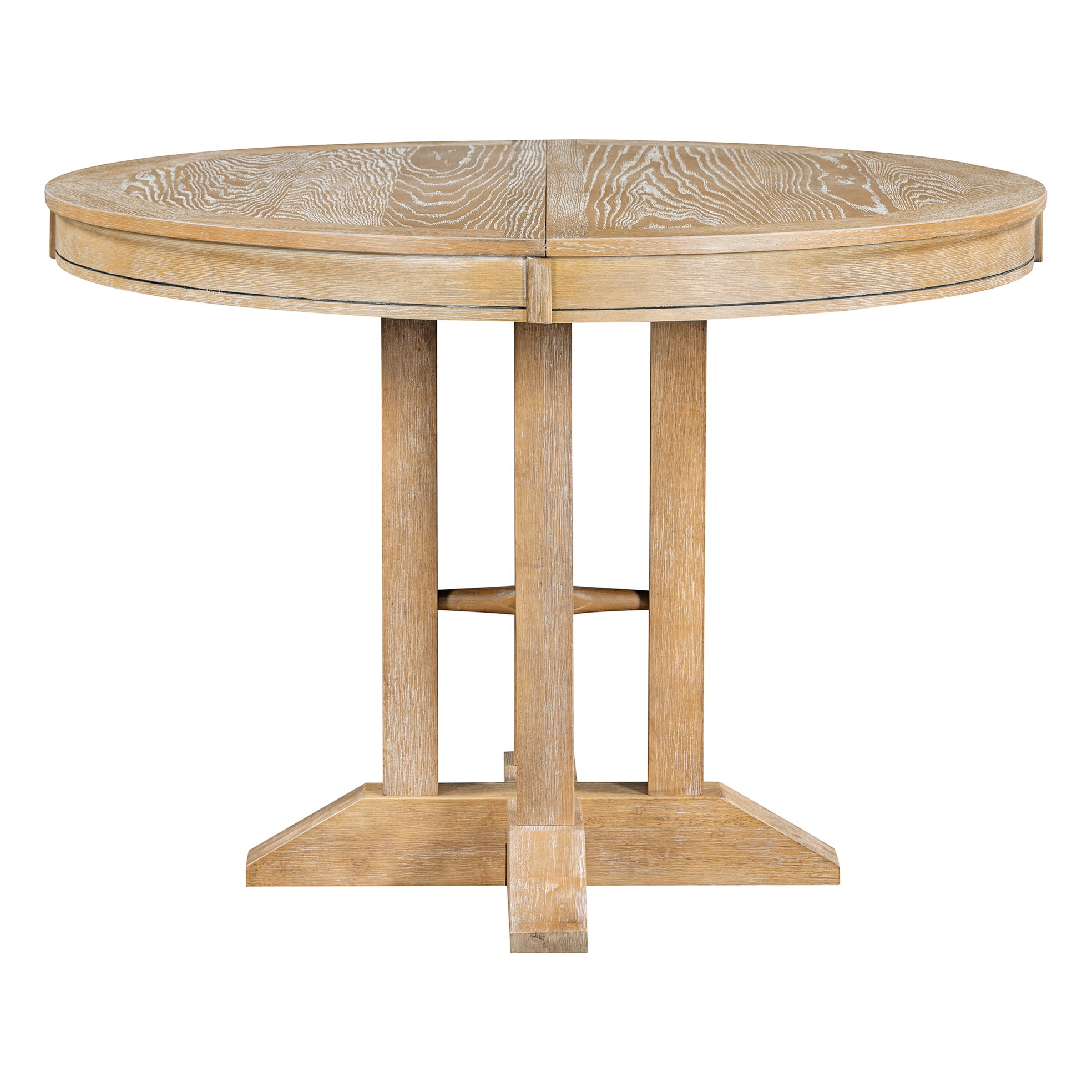 Modern Extendable Table For Kitchen - Solid Wood Frame 42'' 56' Round Dining Table, Natural Wash ...