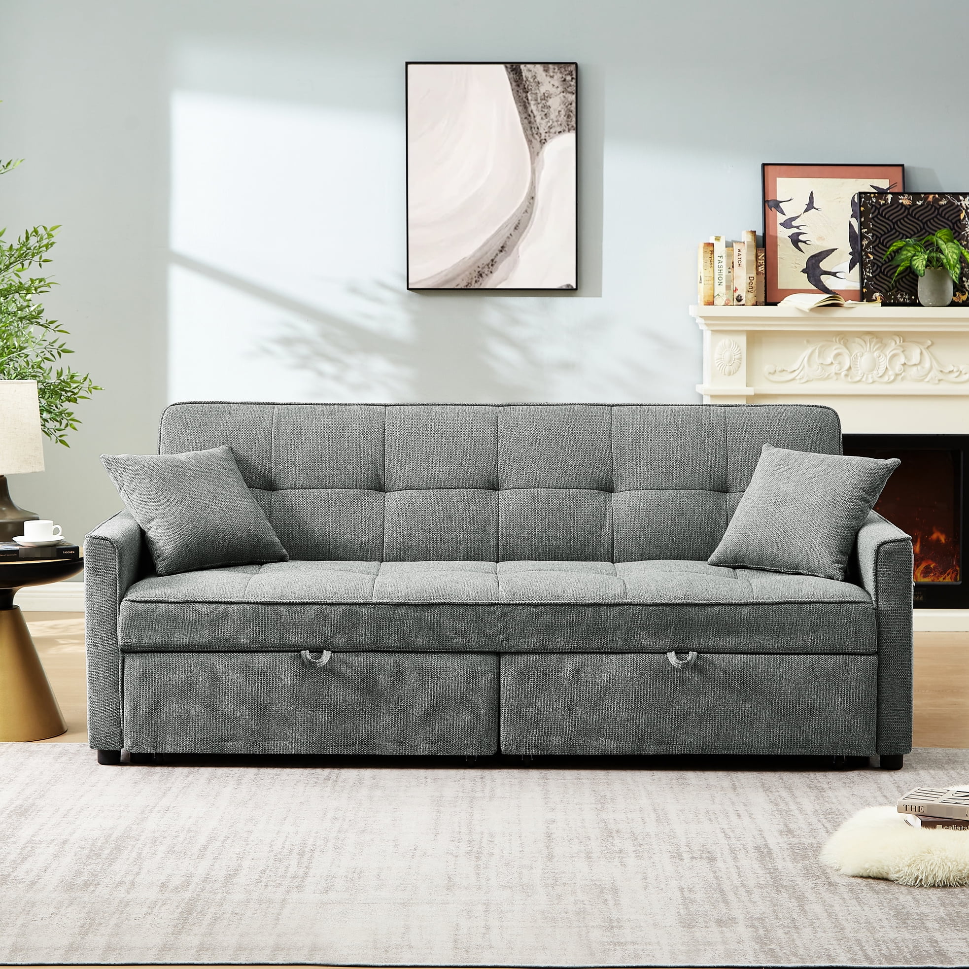 Modern Fabric 3 In 1 Sleeper , Futon With Pullout Grey. Cozy Seating ...