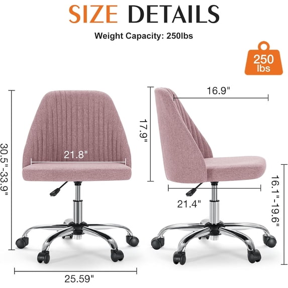 Modern Fabric Armless Office Chair with Wheels, Adjustable Swivel Task ...