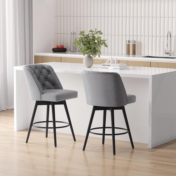 Modern Fabric Bar Stools Set of 2 – 26" Counter Height with Tufted ...