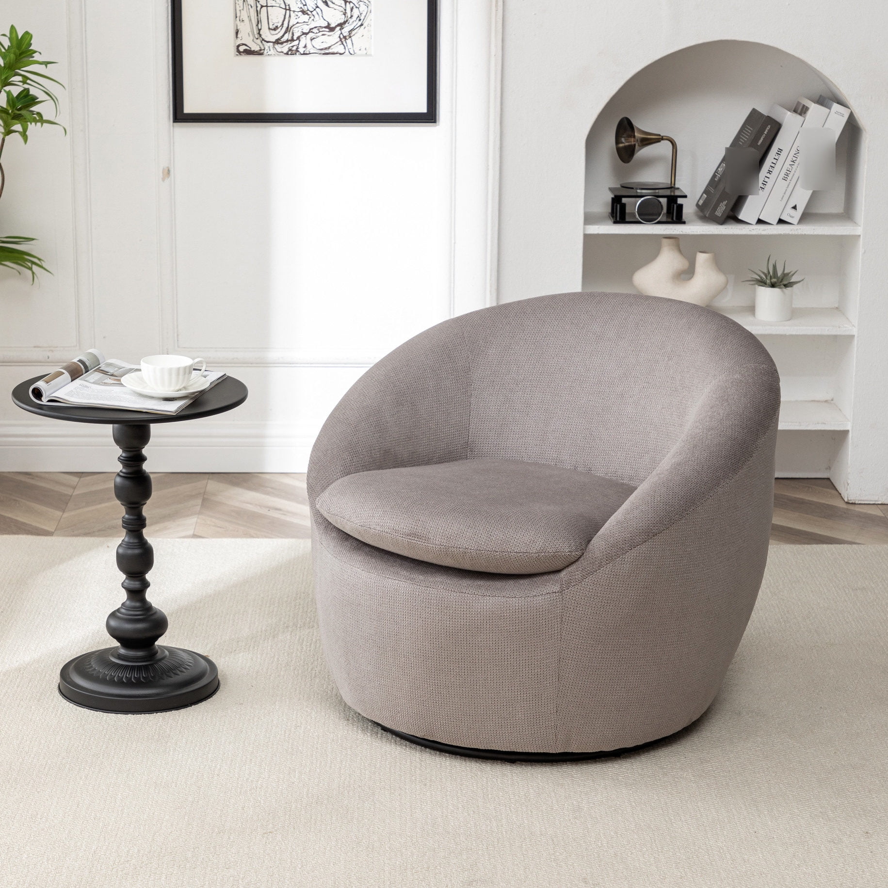 Modern Fabric Barrel Chair with 360° Swivel | In Home Theaters ...