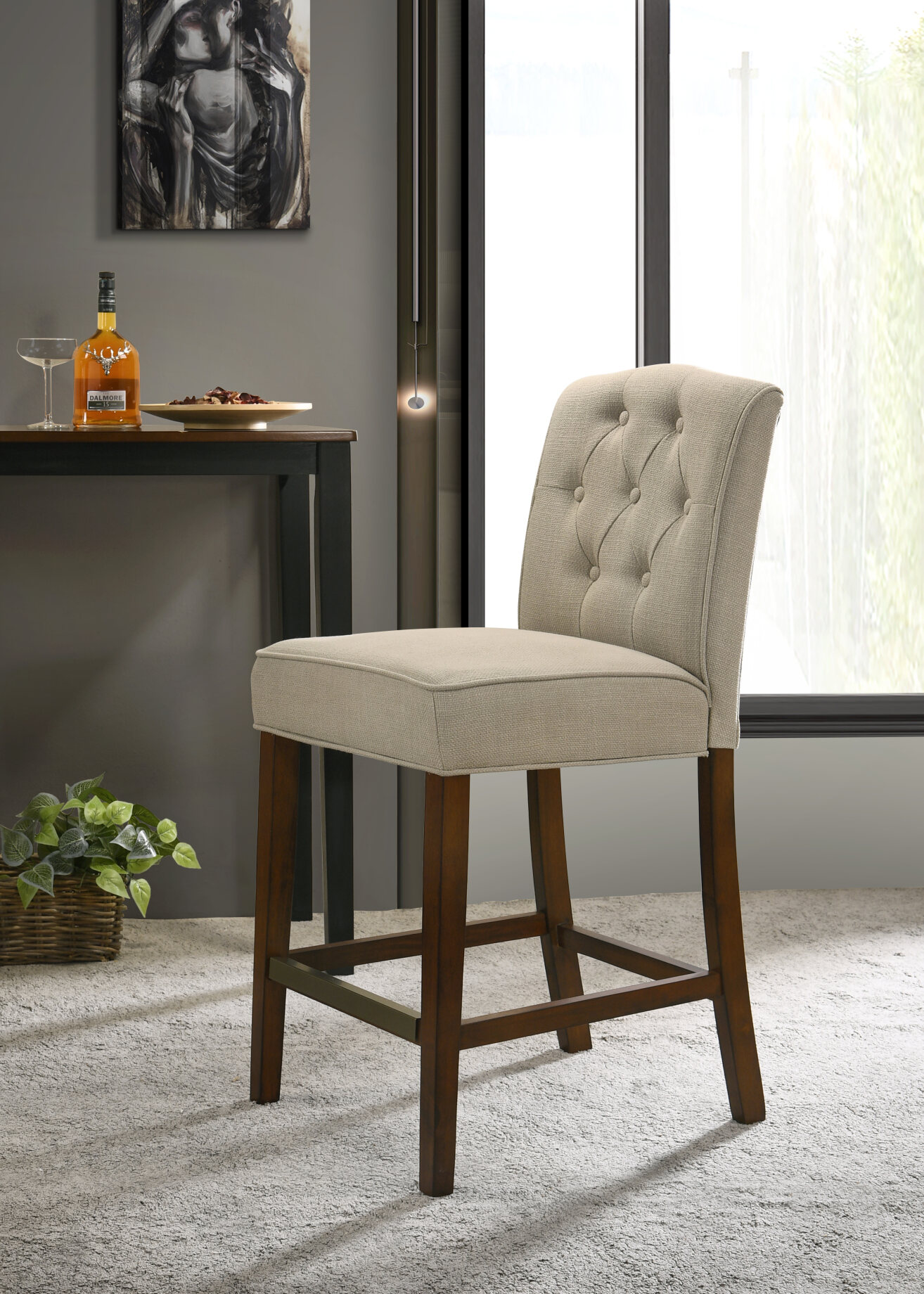Modern Fabric Counter Height Chair, Dining Chair with Button Tufted ...