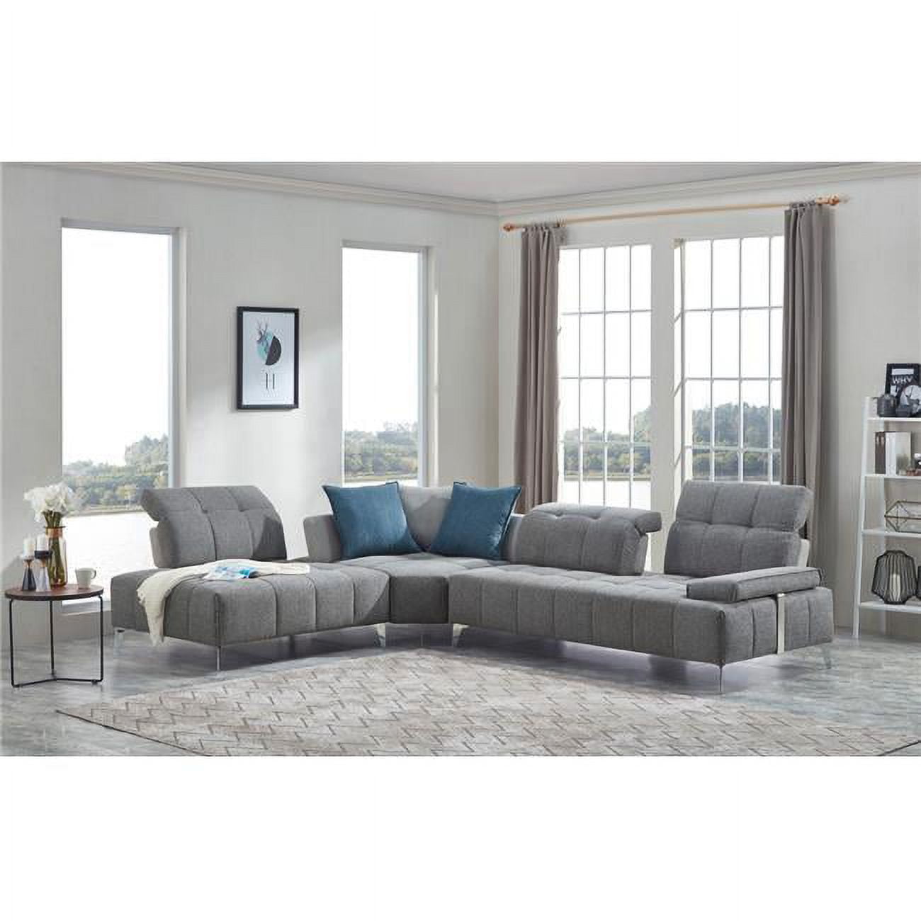 Modern Fabric Moveable Back & Adjustable Sectional Sofa, Grey - Walmart.com