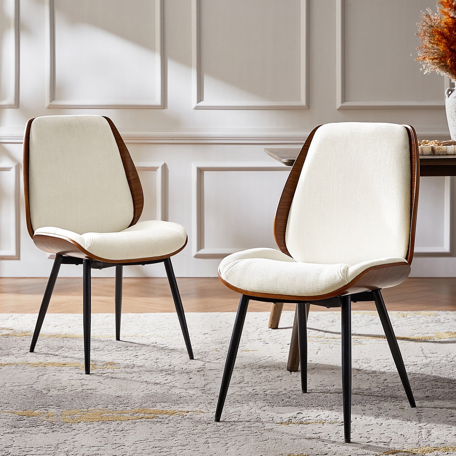 Modern Fabric Upholstered Dining Chairs Set of 2 with Curved Wood ...