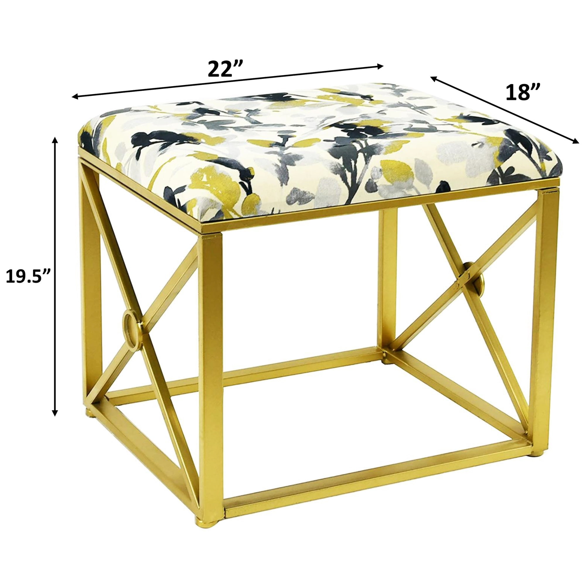 Modern Fabric Upholstered Ottoman with Foam Padding, 22" Wide Gold with ...