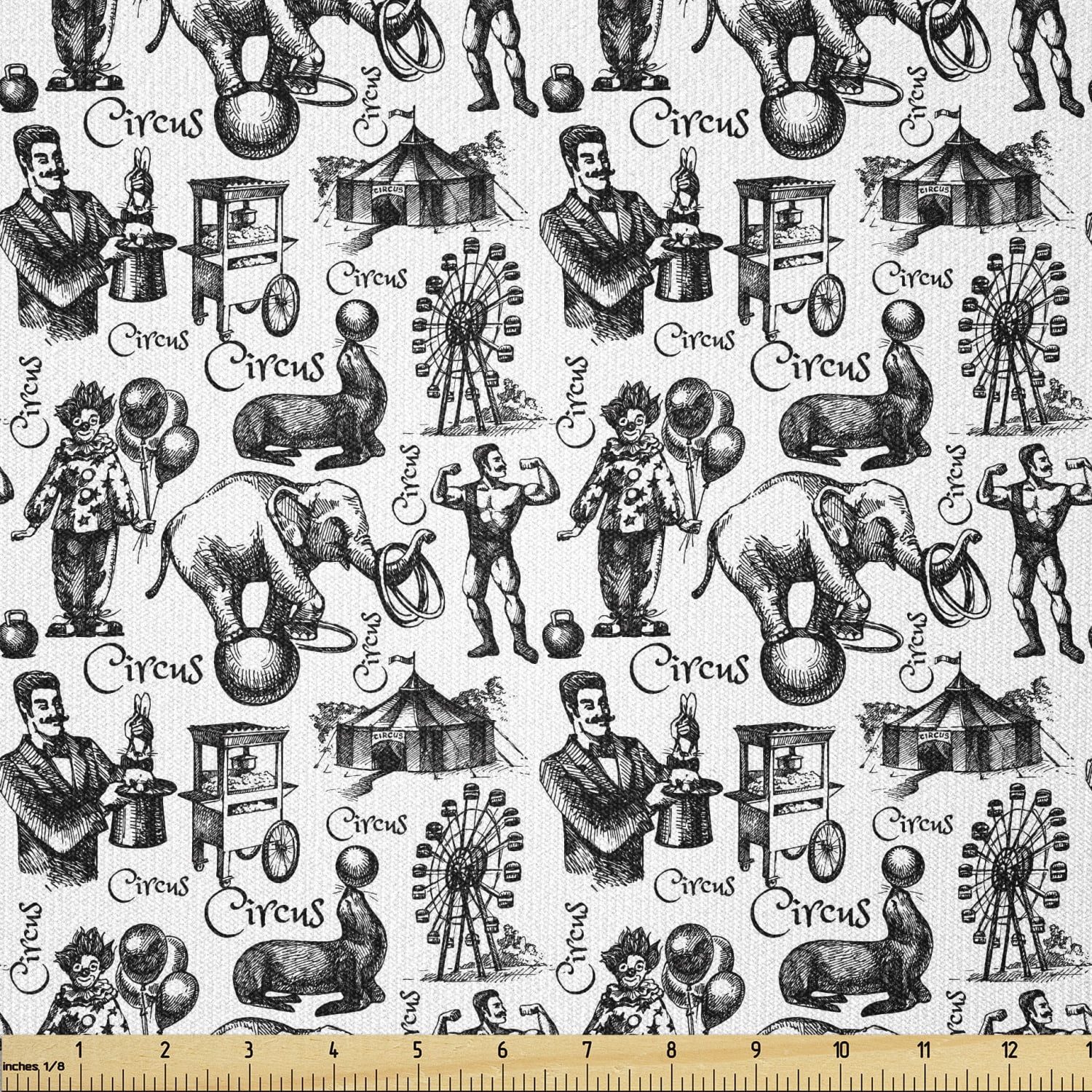 Modern Fabric by The Yard, Circus Words and Themed Continous Pattern ...