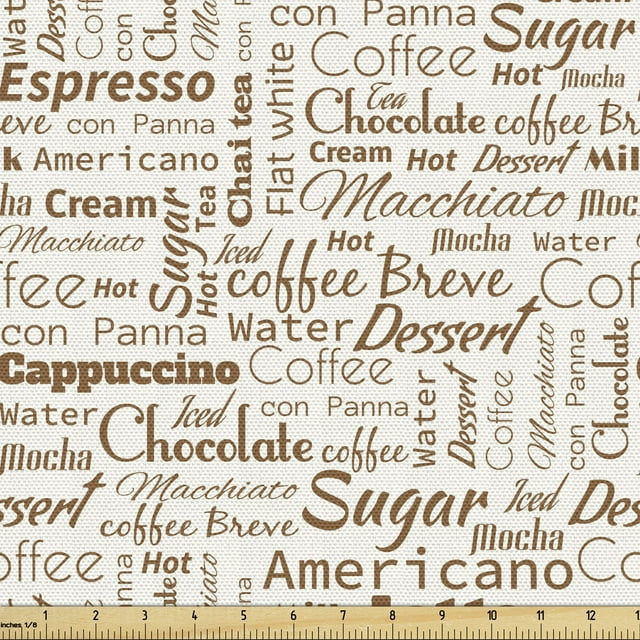 Modern Fabric by the Yard, Coffee Themed Words Macchiato Mocha ...
