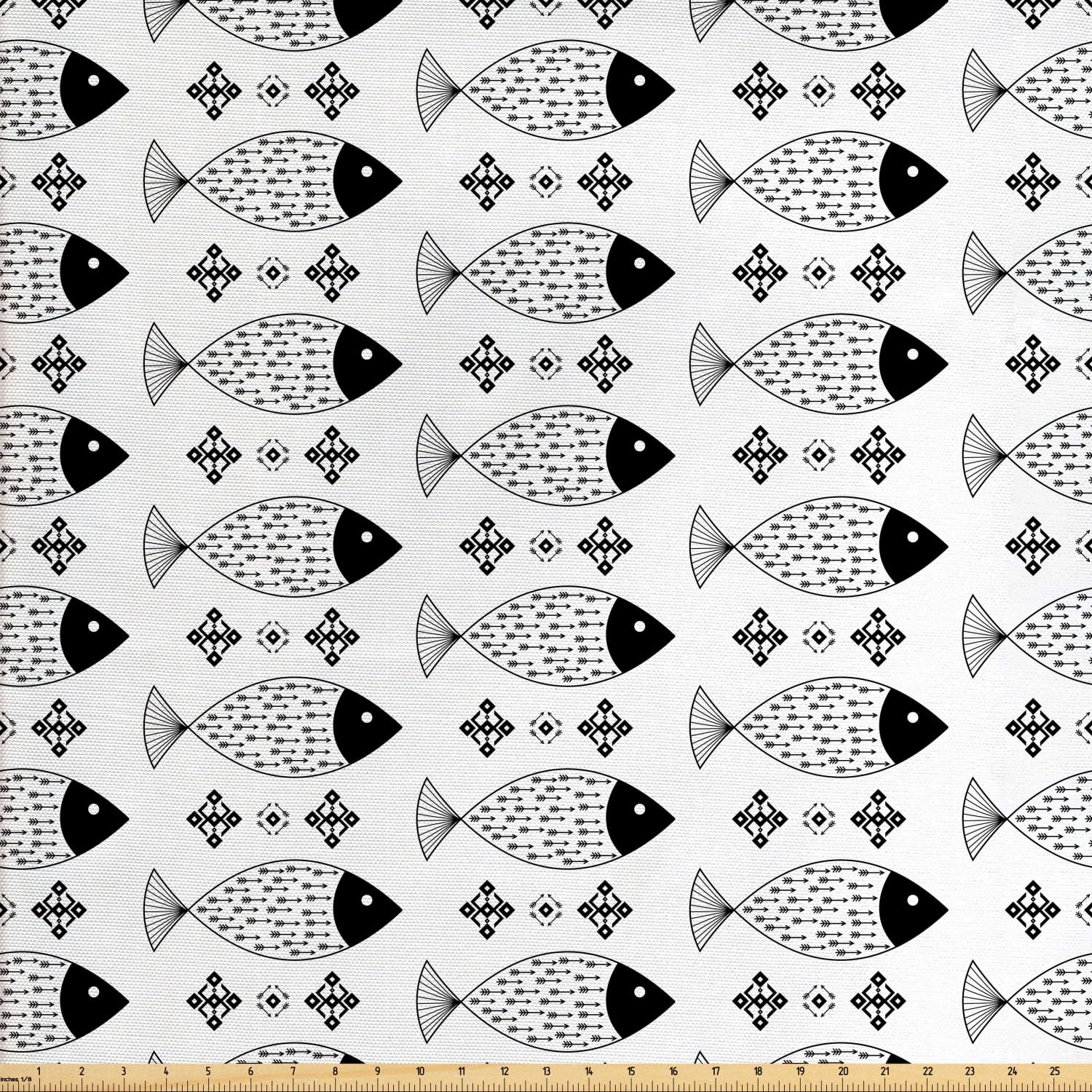 Ambesonne Black and White Fabric by the Yard Upholstery, Ocean Sea Life ...