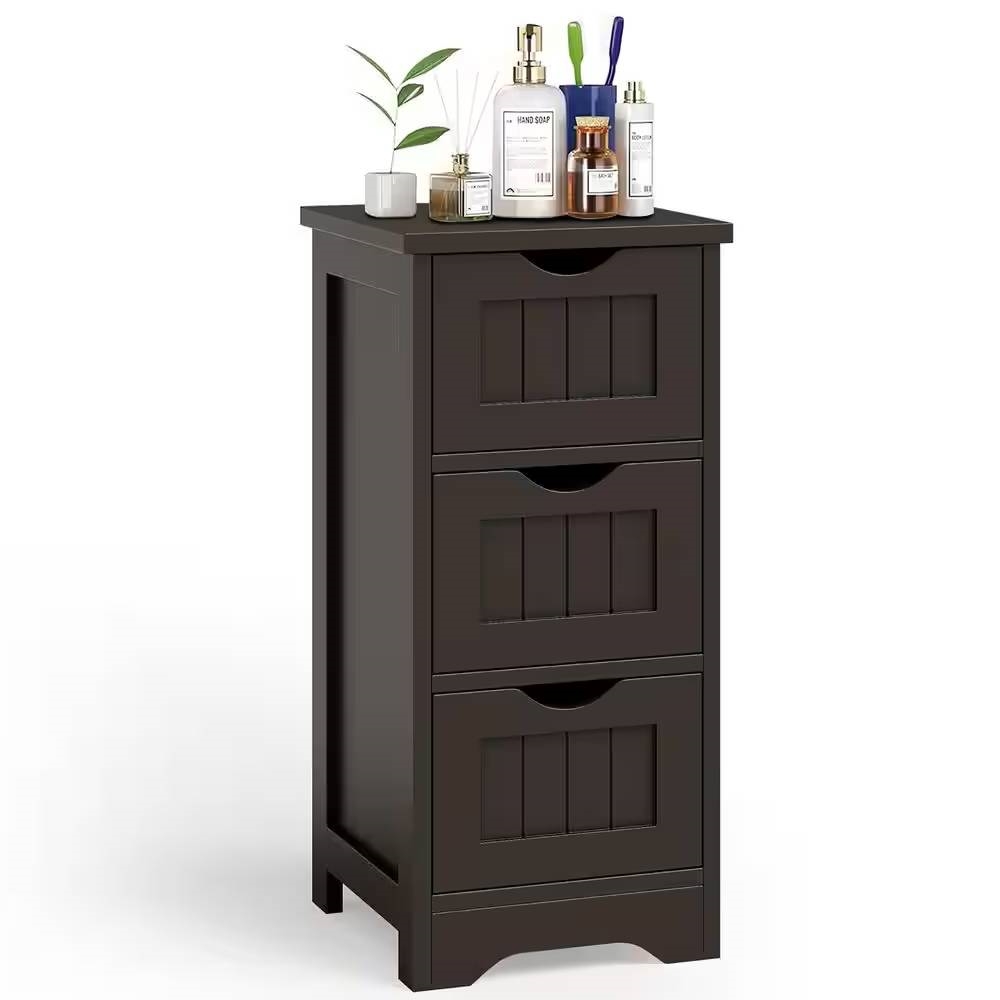 Modern Farmhouse 3-Drawer Bathroom Linen Floor Cabinet in Dark Brown ...