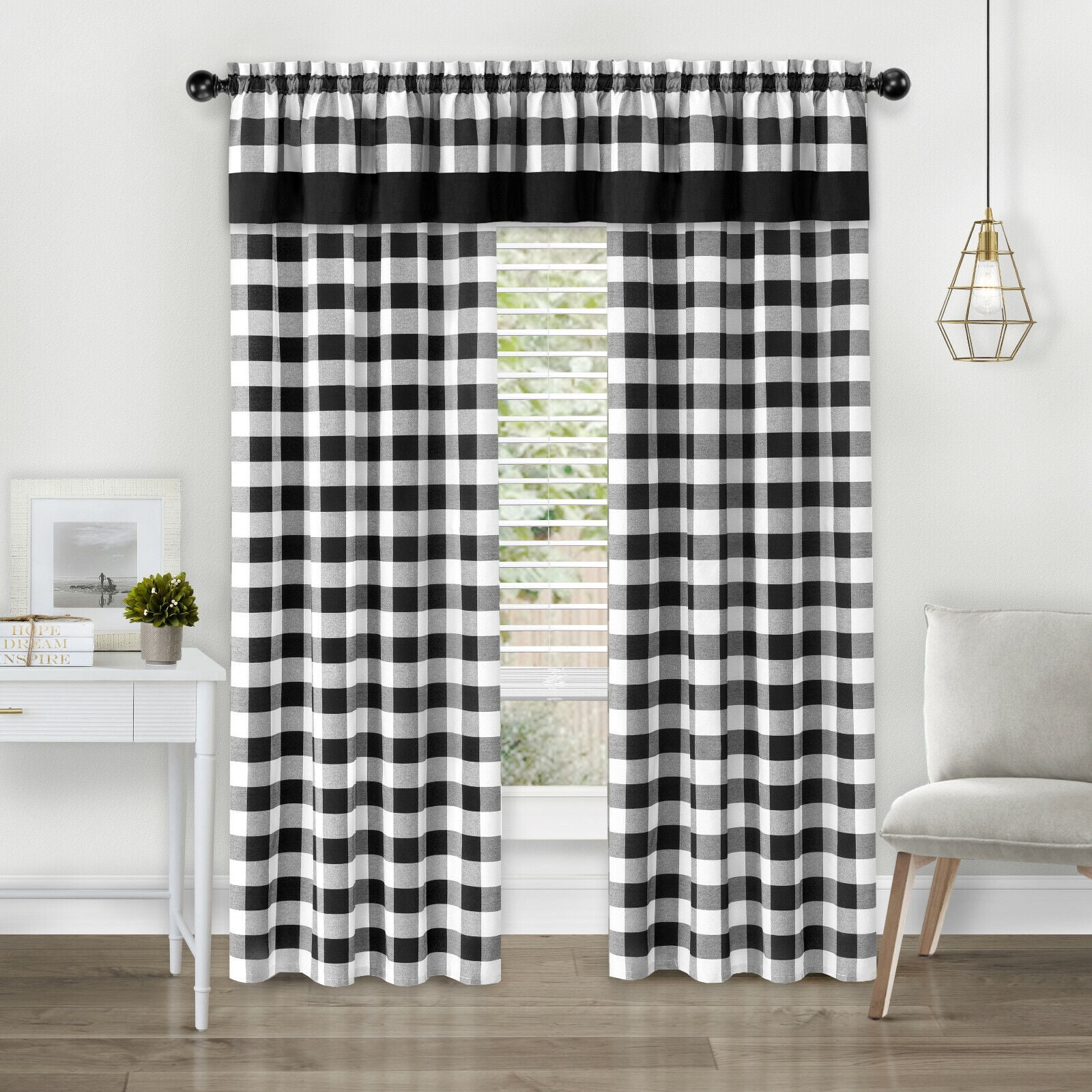 Modern Farmhouse 3 Pc Buffalo Check Plaid Curtain Set, Cozy and ...