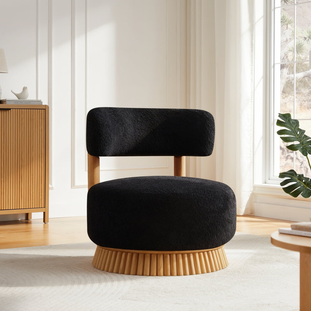 Modern Farmhouse Accent Chair with Thatched Roof Inspired Wooden Base ...