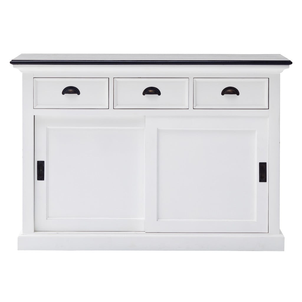 Modern Farmhouse Black and White Buffet Server with Sliding Doors ...