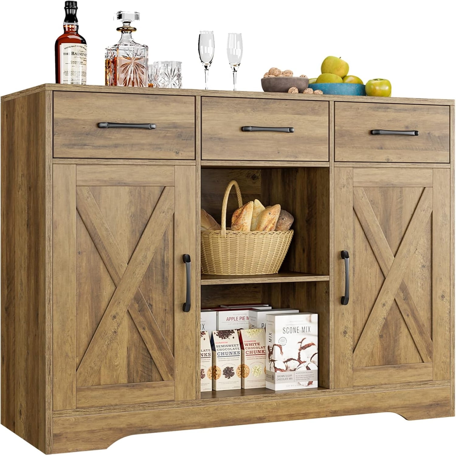 Modern Farmhouse Buffet Cabinet with Barn Doors Sideboard with Drawers ...