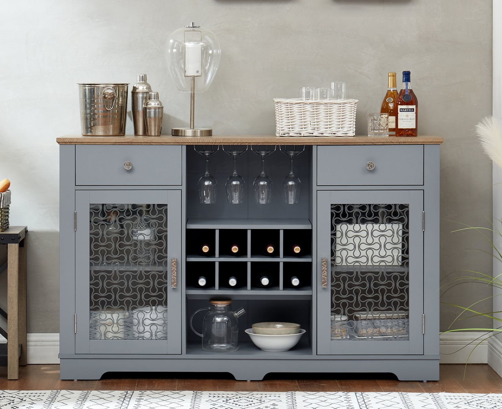 Modern Farmhouse Buffet Cabinet, Sideboard with 2 Drawers and Elegant ...