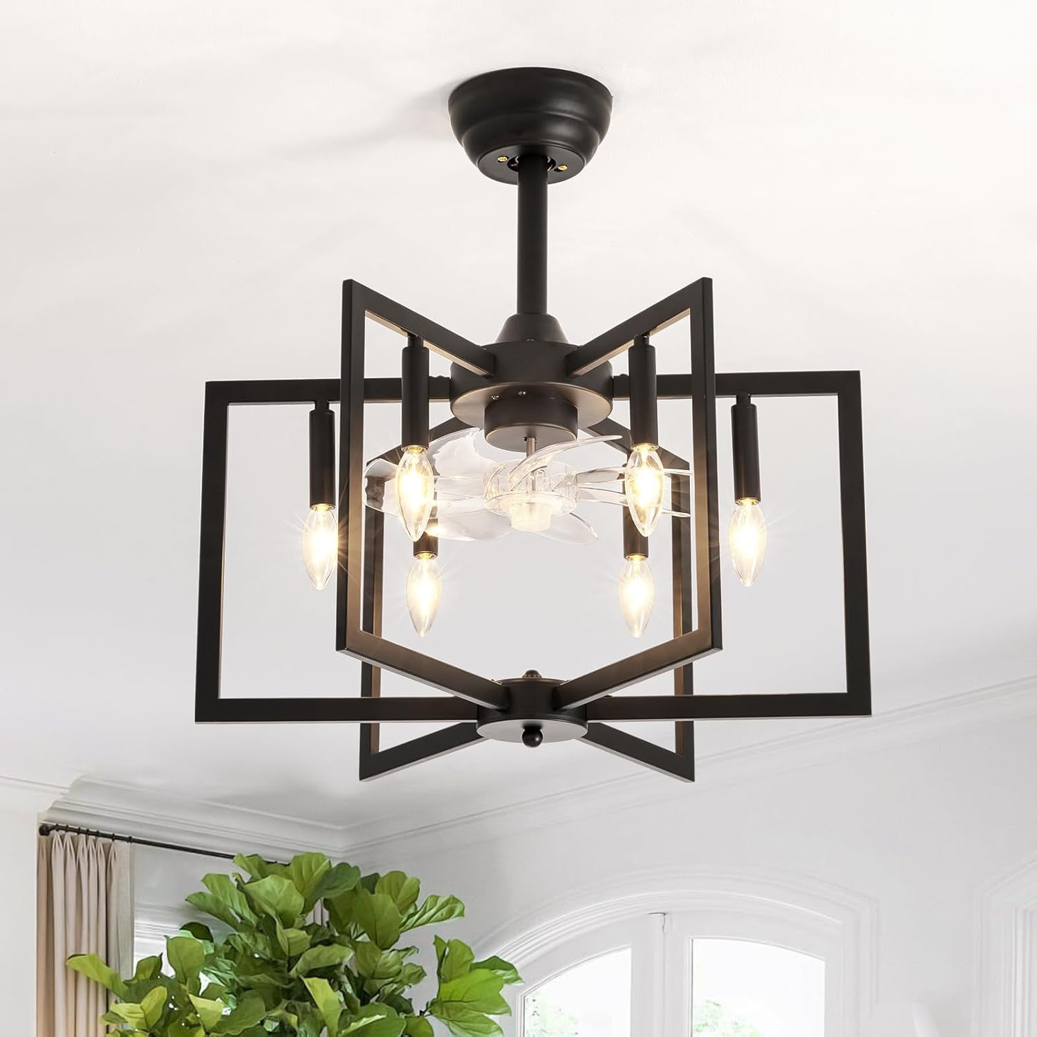 Modern Farmhouse Ceiling Fan with Light and Remote Control, Black ...