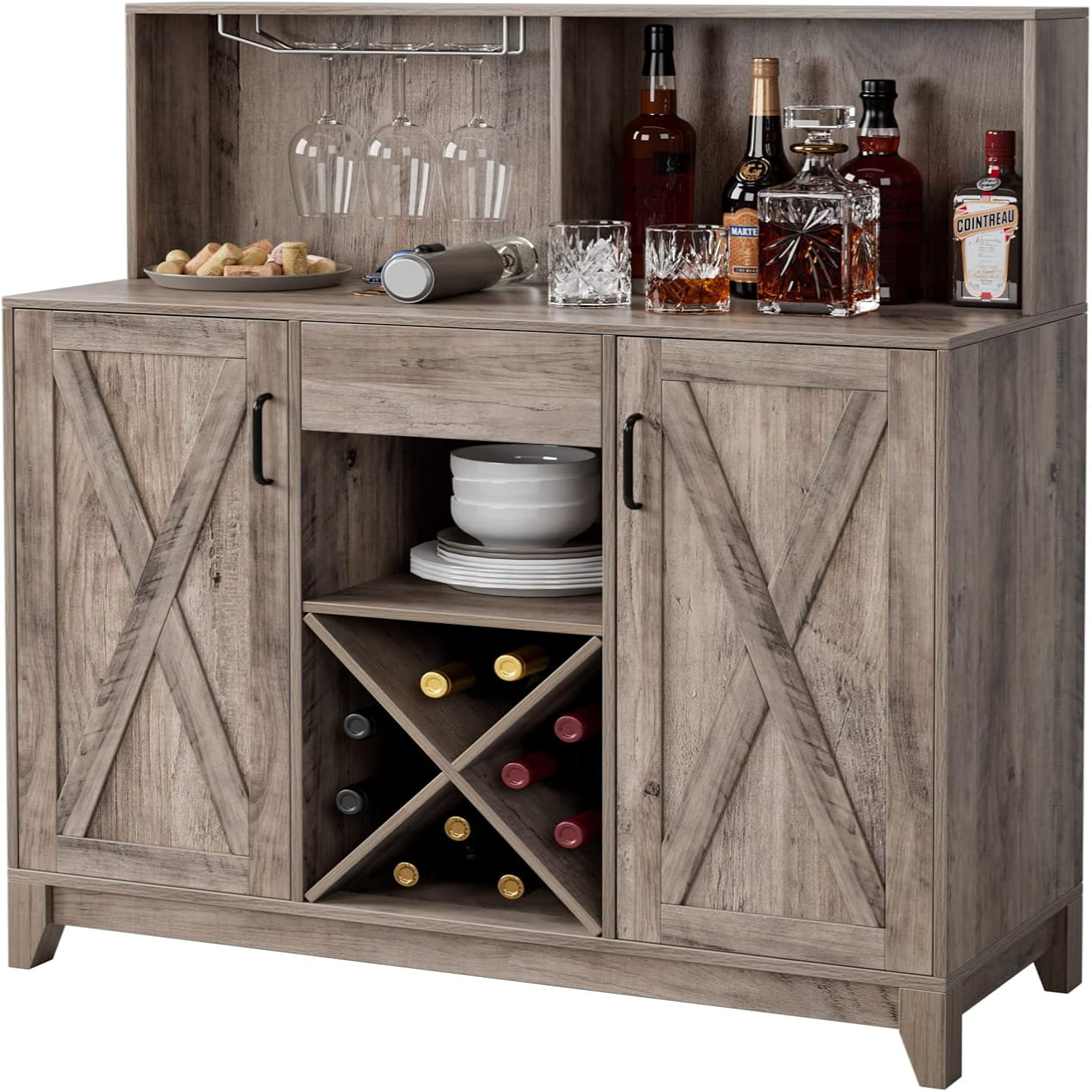 Modern Farmhouse Coffee Cabinet Barn Doors Wine Liquor Cabinet with ...