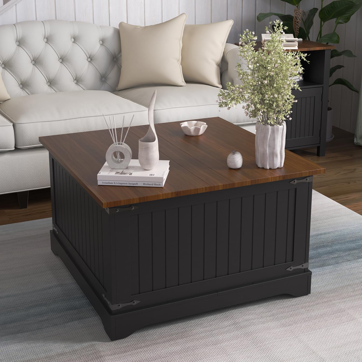 Modern Farmhouse Coffee Table, Square Center Table with Large Hidden ...