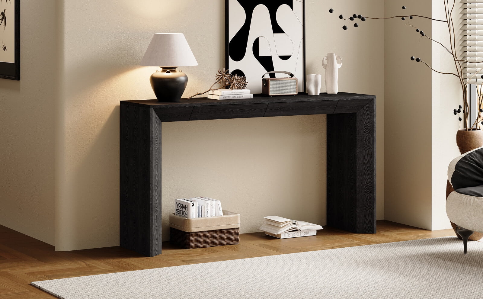 Modern Farmhouse Console Table with 2 Hidden Drawers, Waterfall Edge ...
