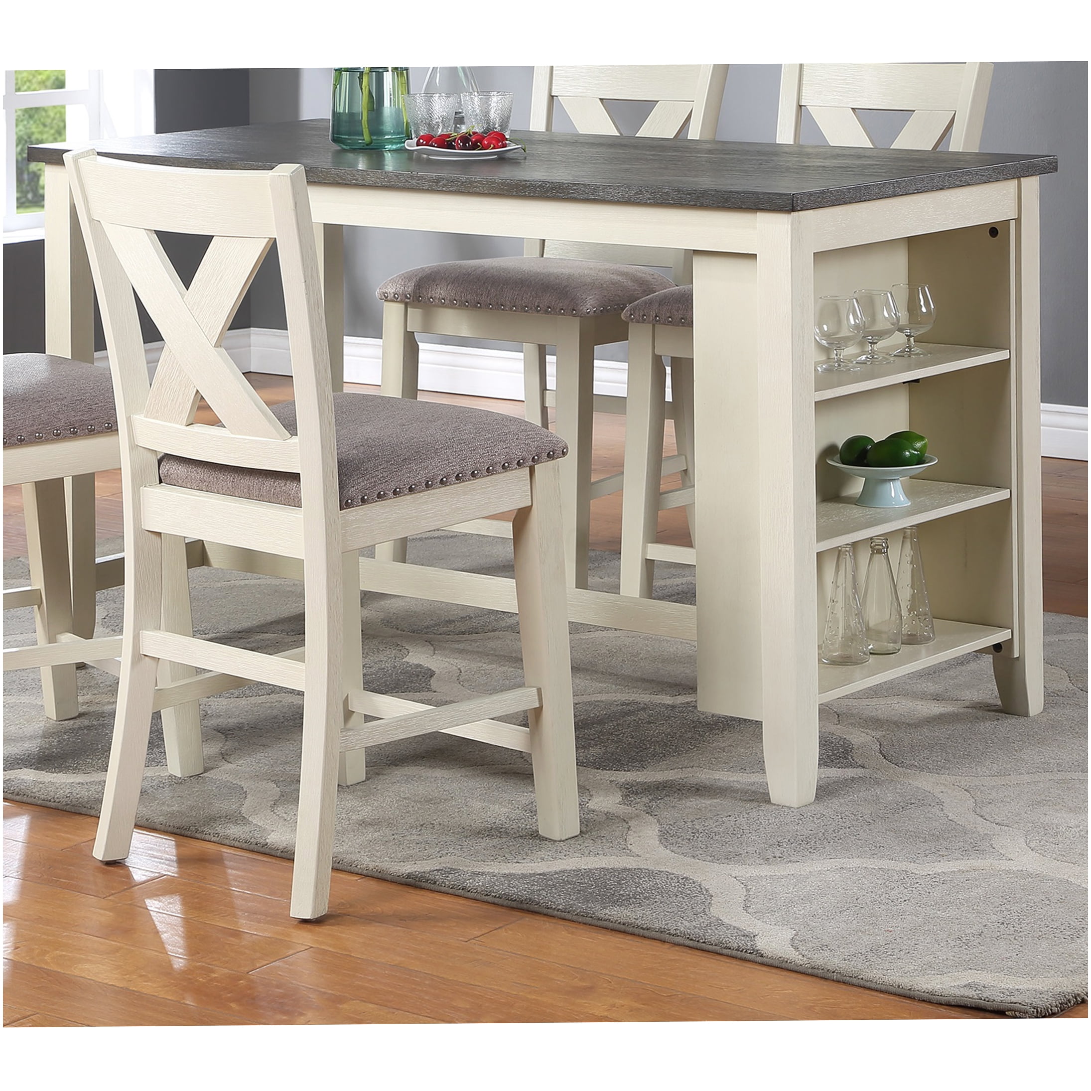 Modern Farmhouse Counter Height Dining Table with Storage, 60x30 Inch ...