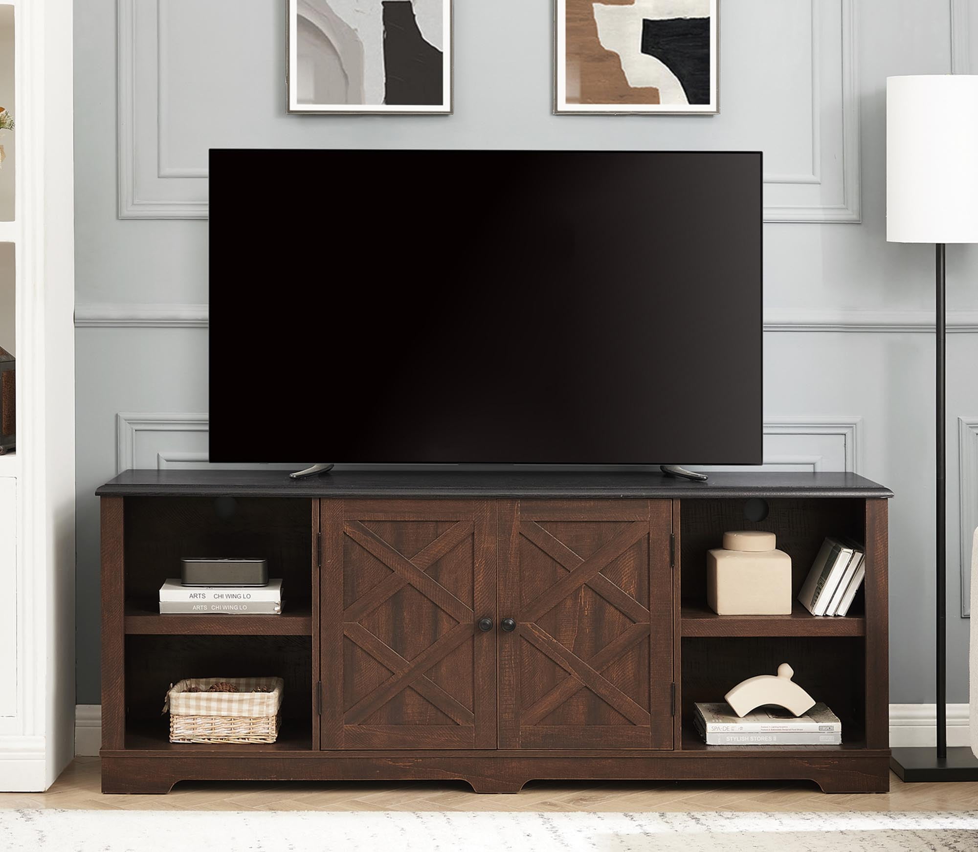 Modern Farmhouse Design Espresso & Black W70'' Large Entertainment ...