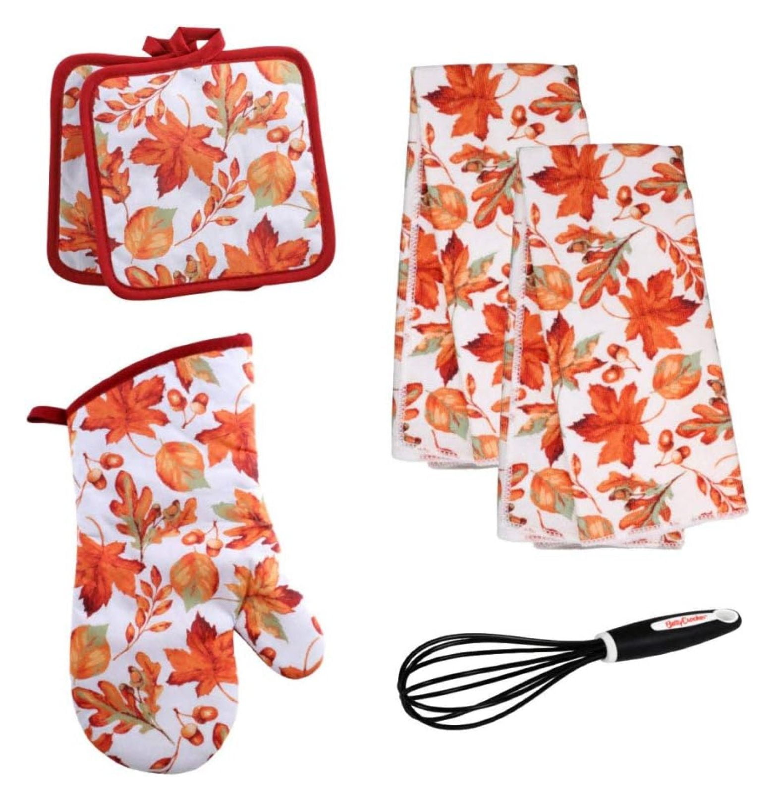 Modern Farmhouse Fall Leaves Kitchen Towel Set with Pot Holders, Oven ...