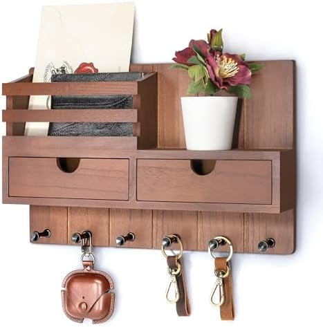 Modern Farmhouse Key Holder Wall Mount with 2 Drawer Organizer - Mail ...