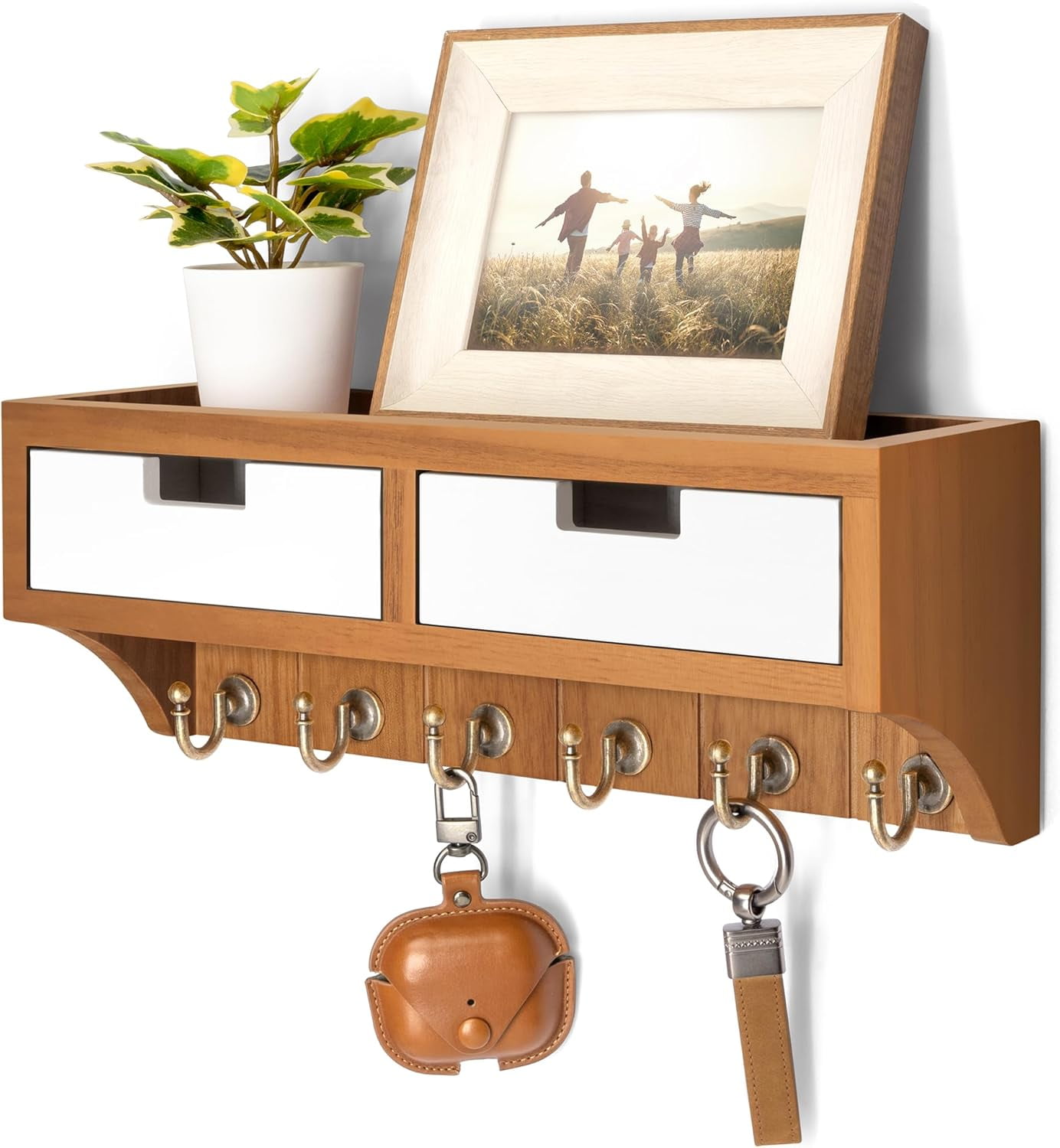 Modern Farmhouse Key Holder Wall Mount with 2 Drawer Organizer : Mail ...