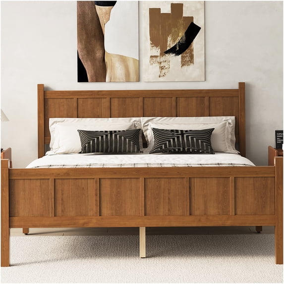 Modern Farmhouse Queen Bed Frame with Headboard and Footboard, Platform ...