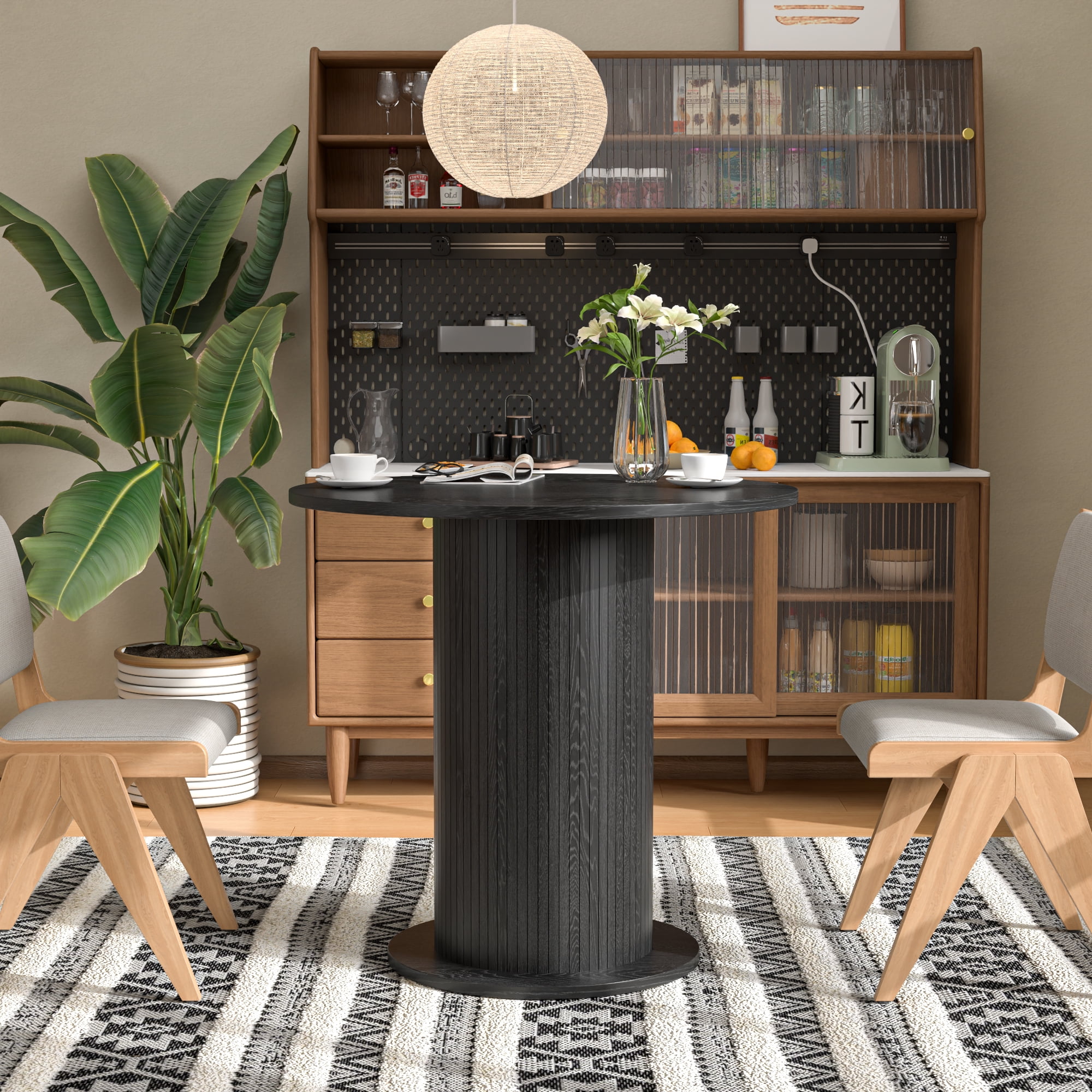 Modern Farmhouse Round Dining Table, Wood Kitchen Table for 2, Small ...