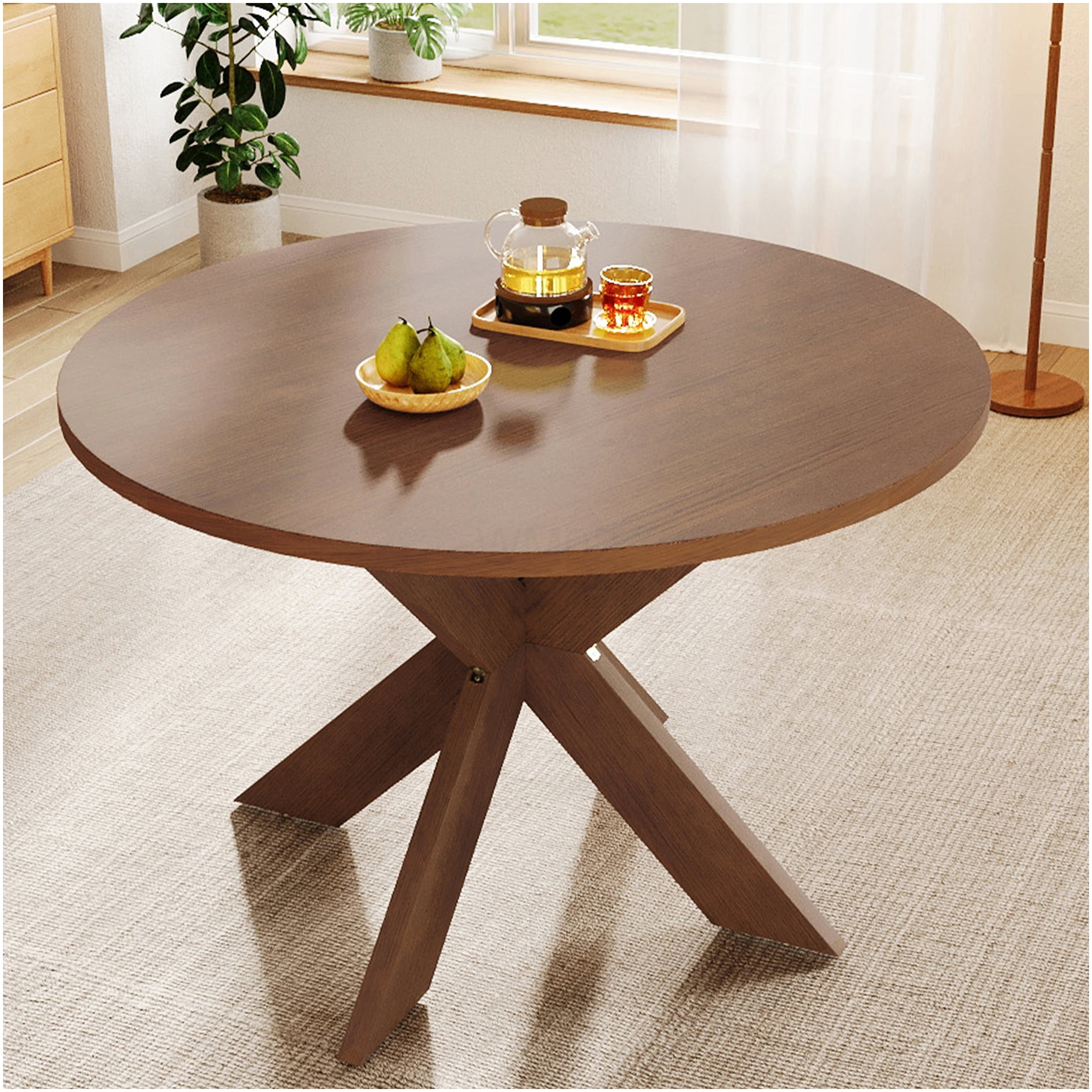 Modern Farmhouse Round Dining Table for Kitchen, 46 inch Cherry Finish ...