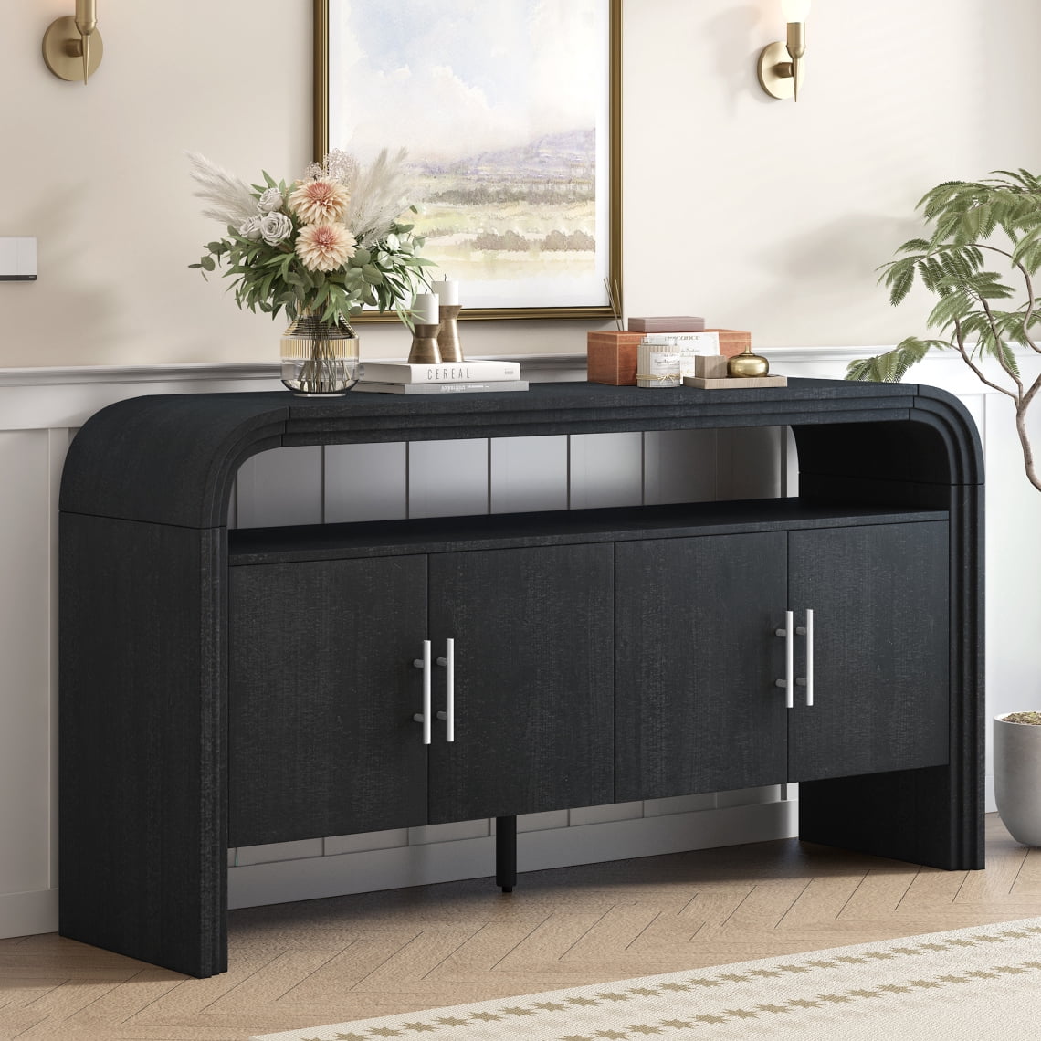 Modern Farmhouse Storage Sideboard Console Table with Textured Wood ...