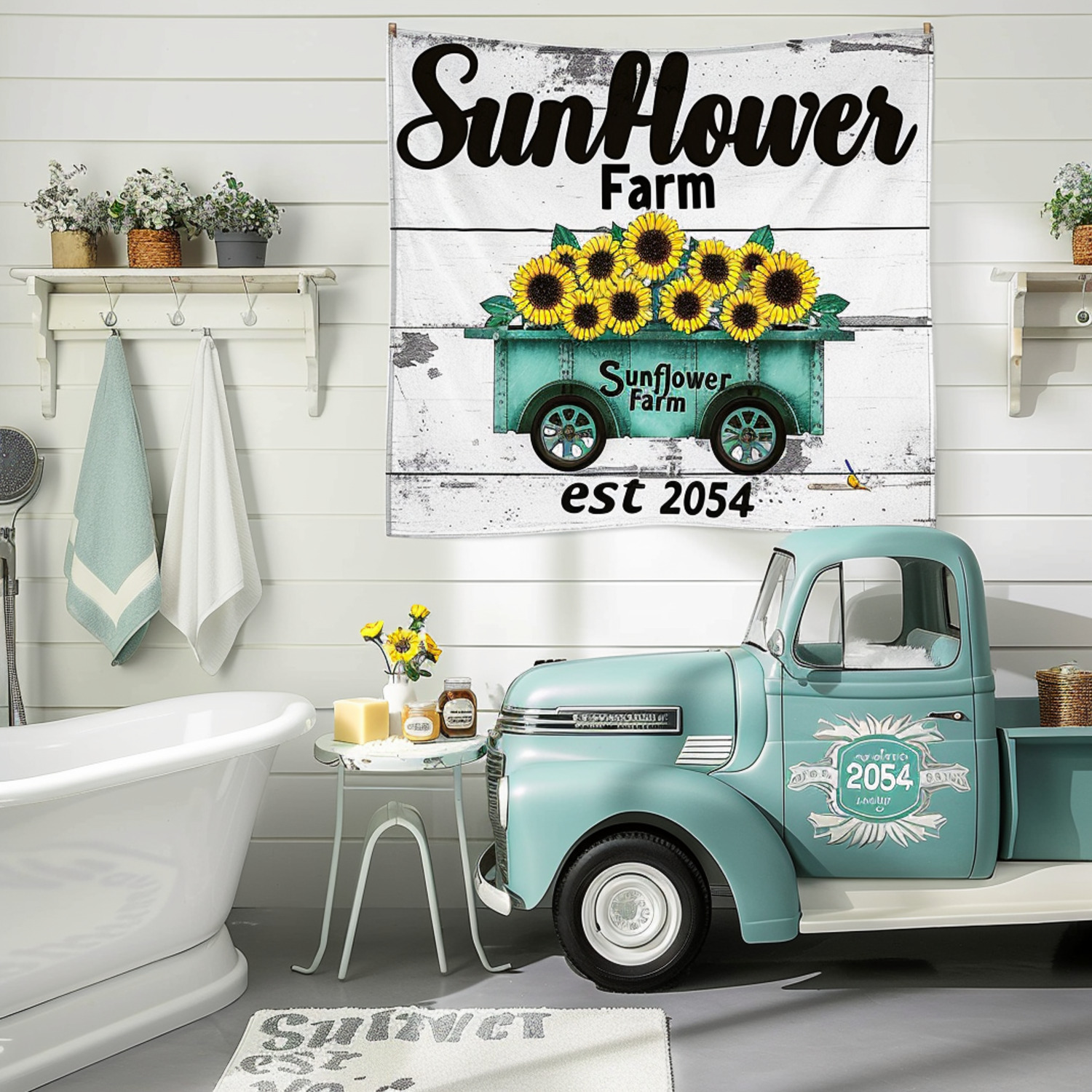 Modern Farmhouse Sunflower Shower Curtain Boho & Country Chic Bathroom ...