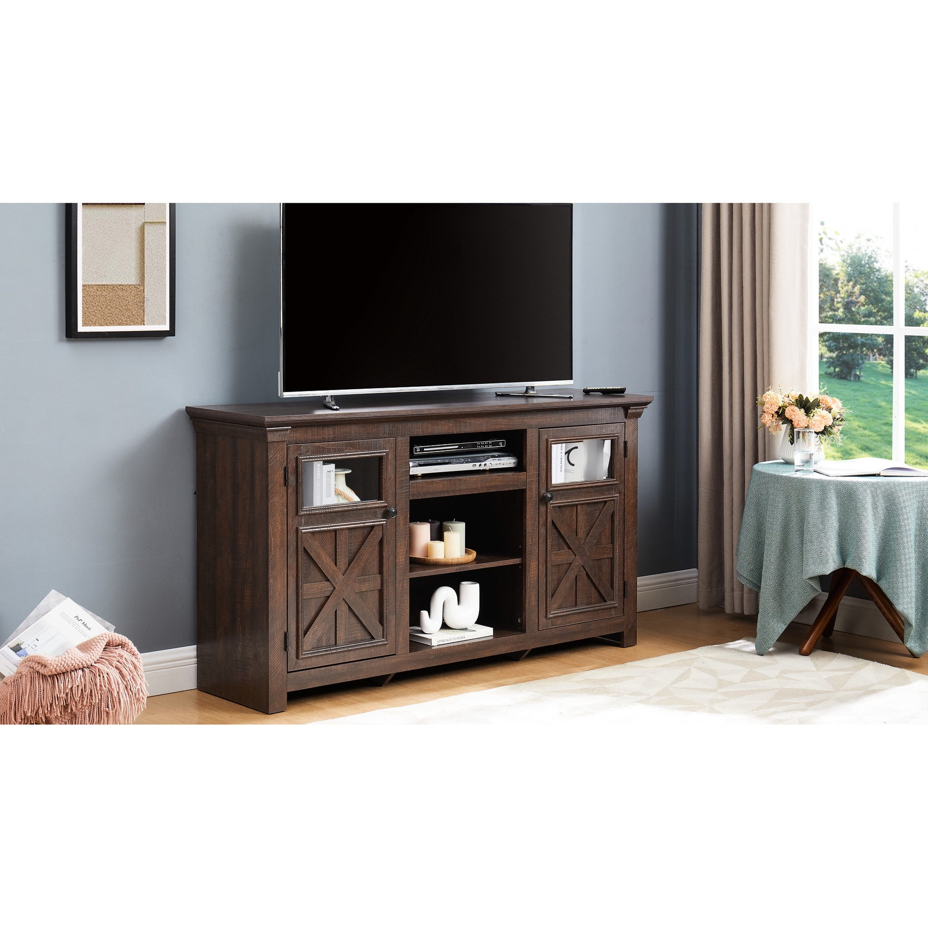 Modern Farmhouse TV Media Stand | Open & Closed Storage, Easy Cable ...