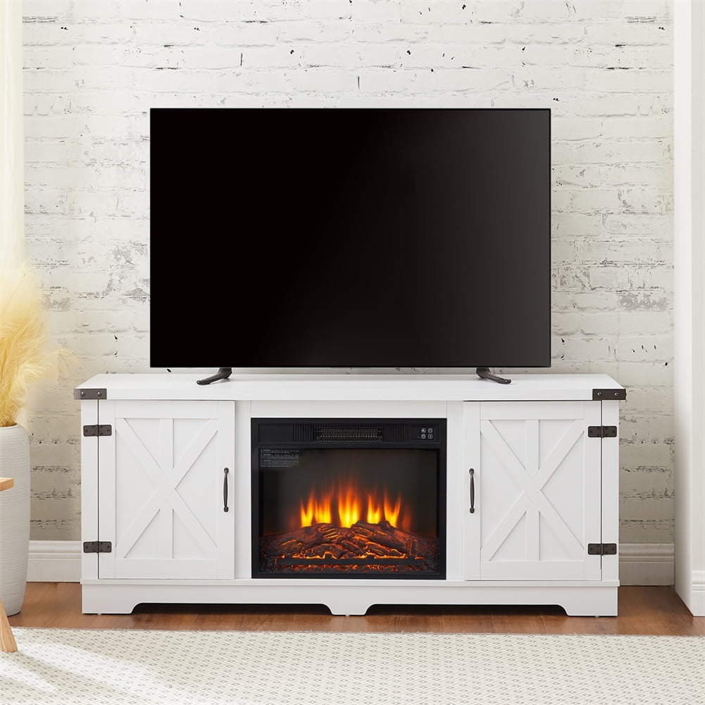 Modern Farmhouse TV Stand with 23" Electric Fireplace Heater, Media ...