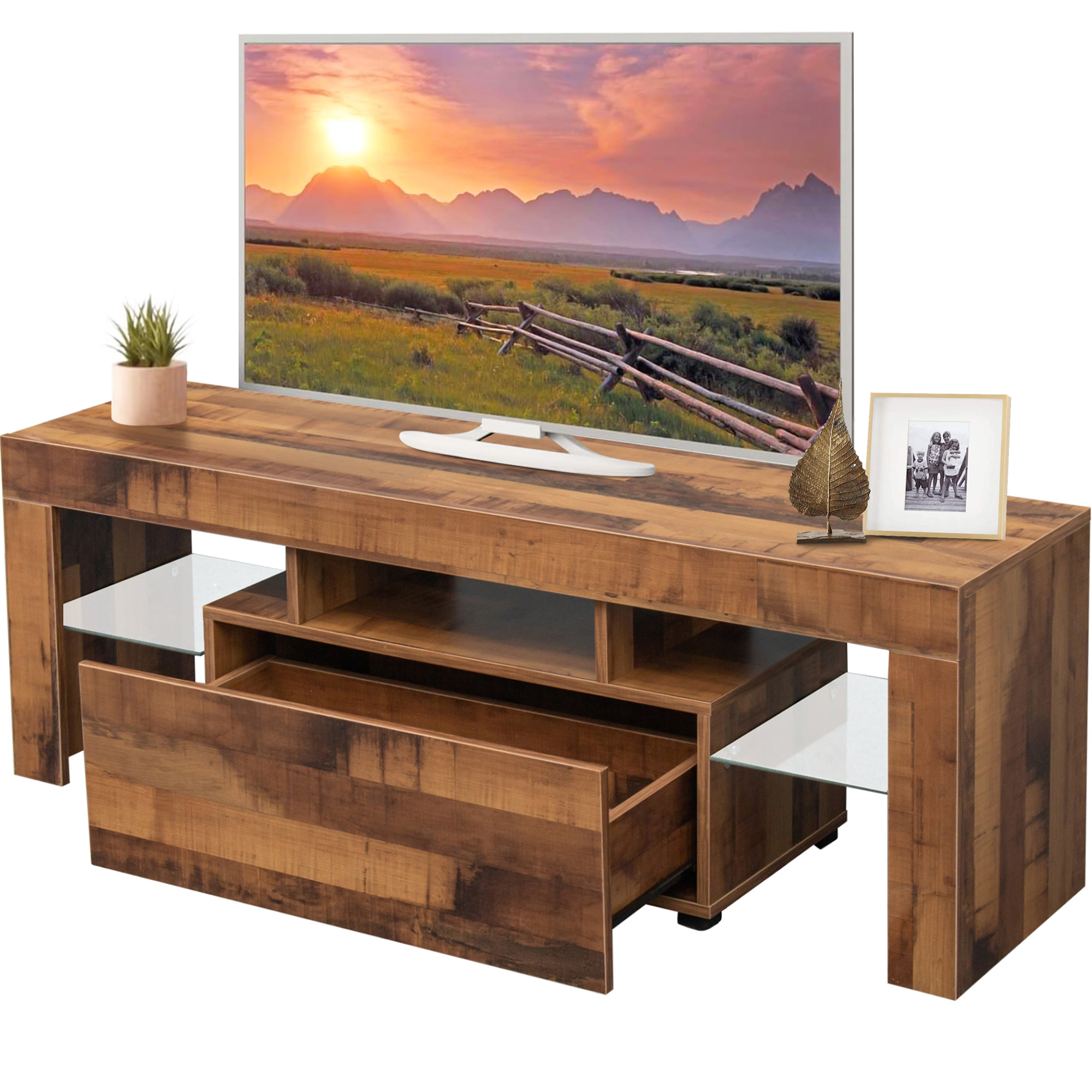 Modern Farmhouse TV Stand for TV up to 55 inches, Rustic TV Console ...