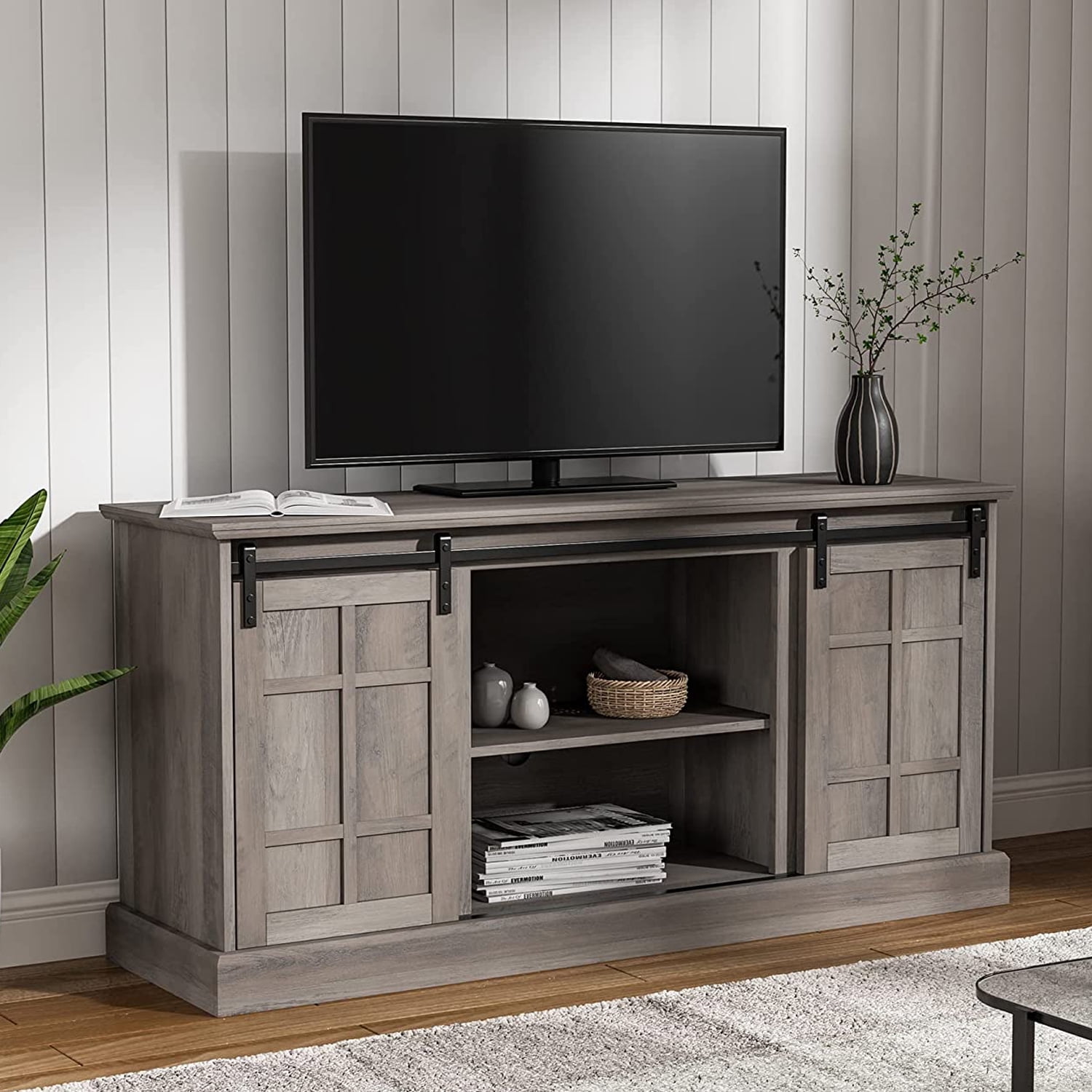 Farmhouse Style Rustic TV Stand, Modern Entertainment Center for 65 ...