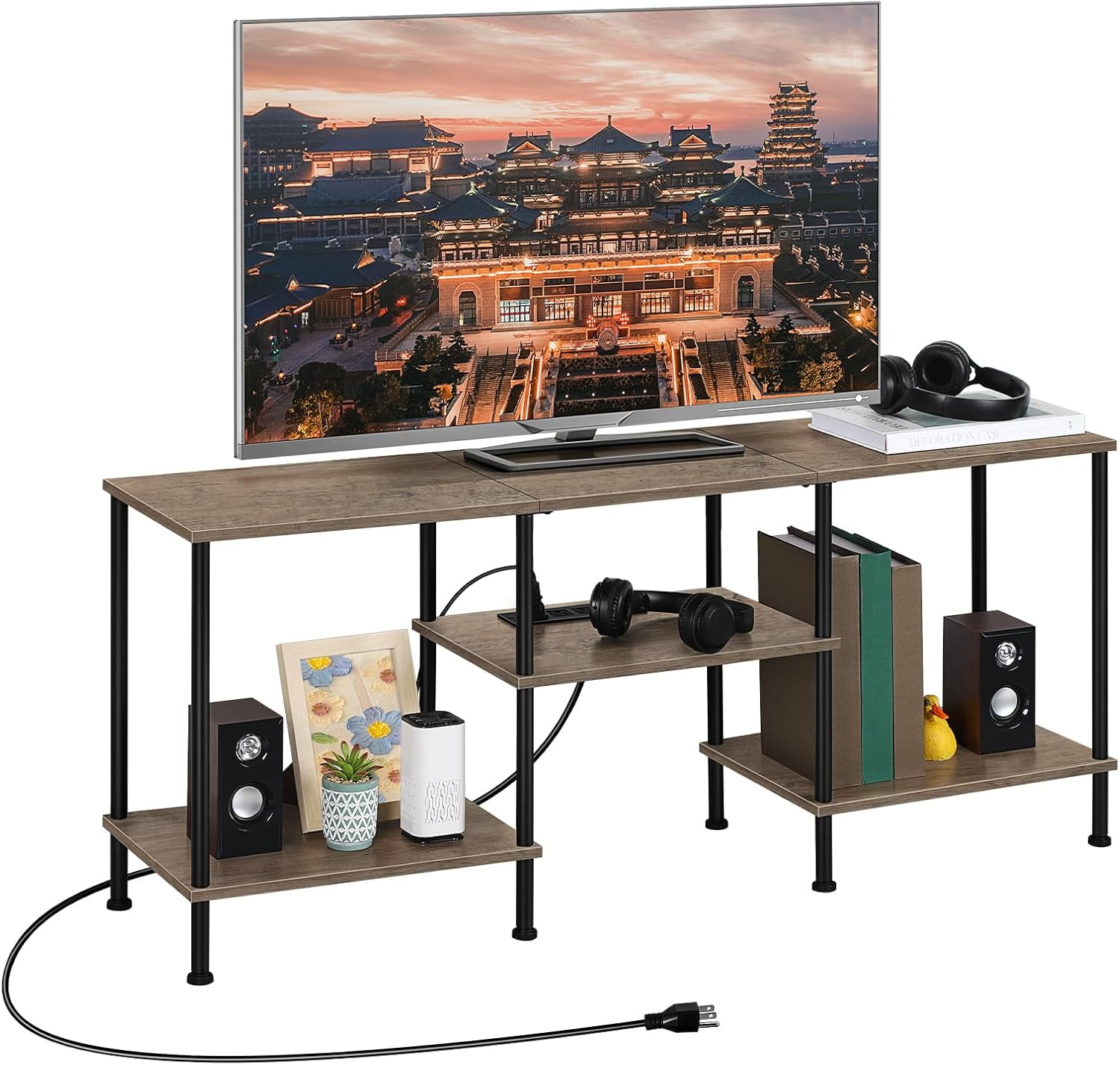 Modern Farmhouse TV Stand with Power Outlets, Small Entertainment ...