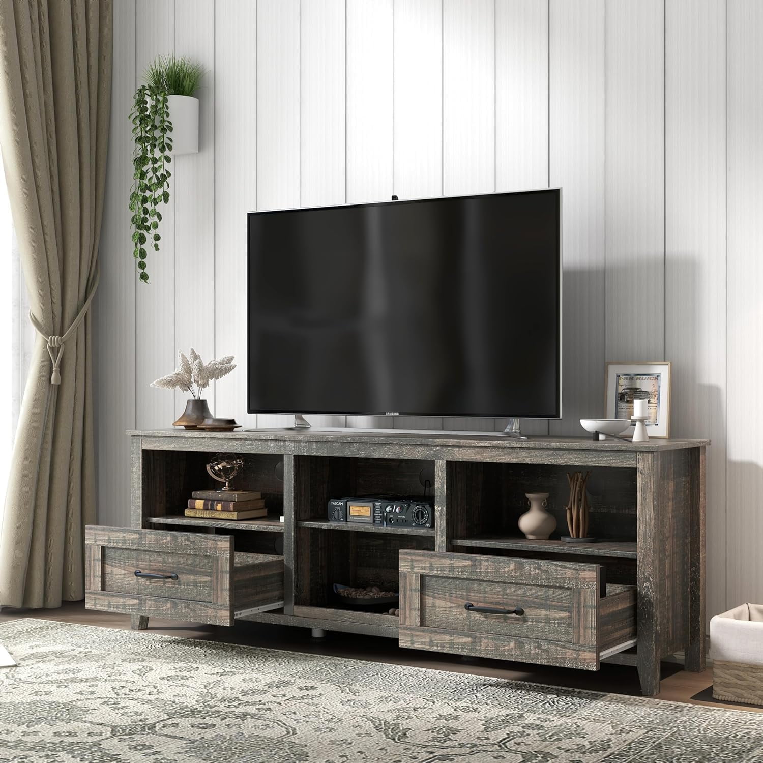 Modern Farmhouse TV Stand, Up to 80" TV Entertainment Center with ...